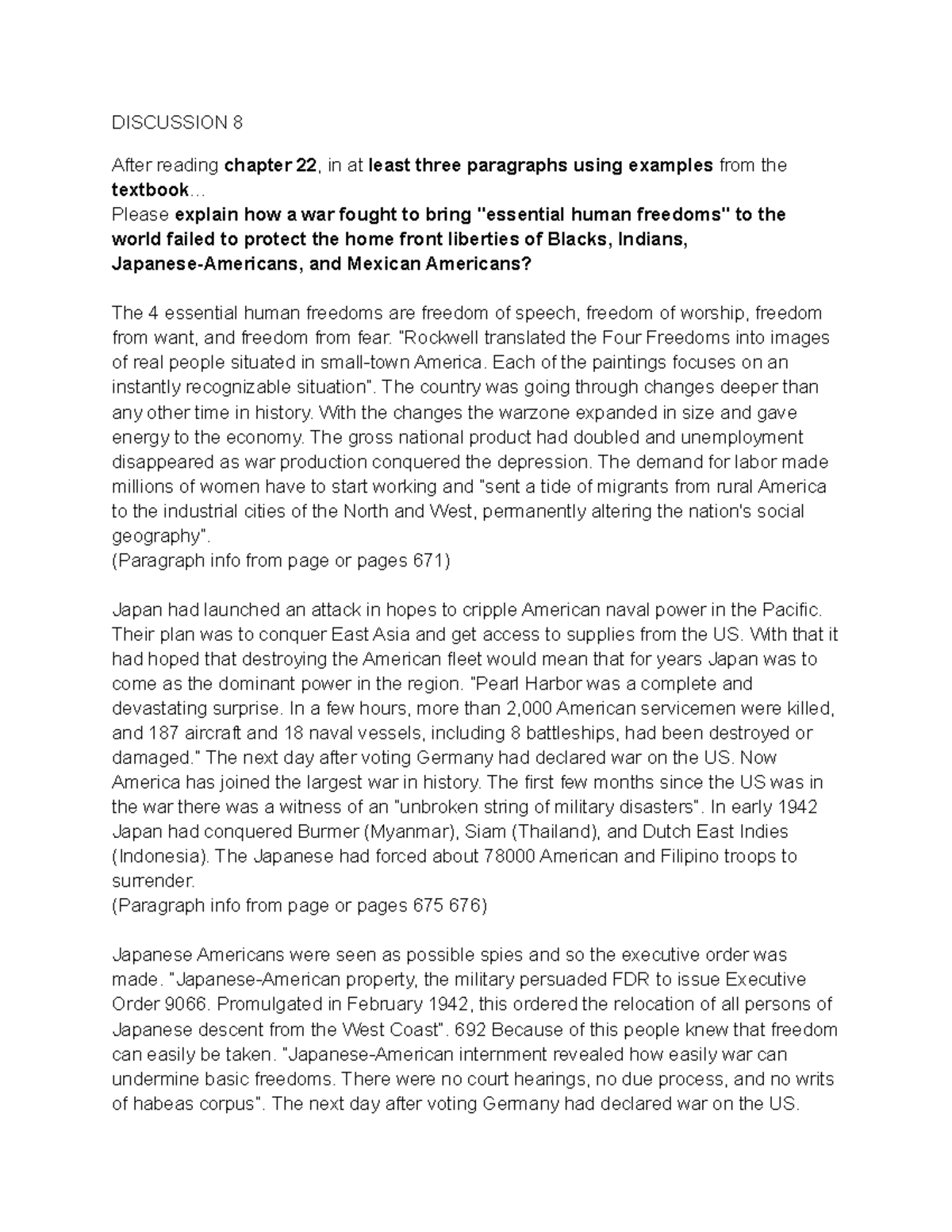 History discussion 8 - DISCUSSION 8 After reading chapter 22, in at ...