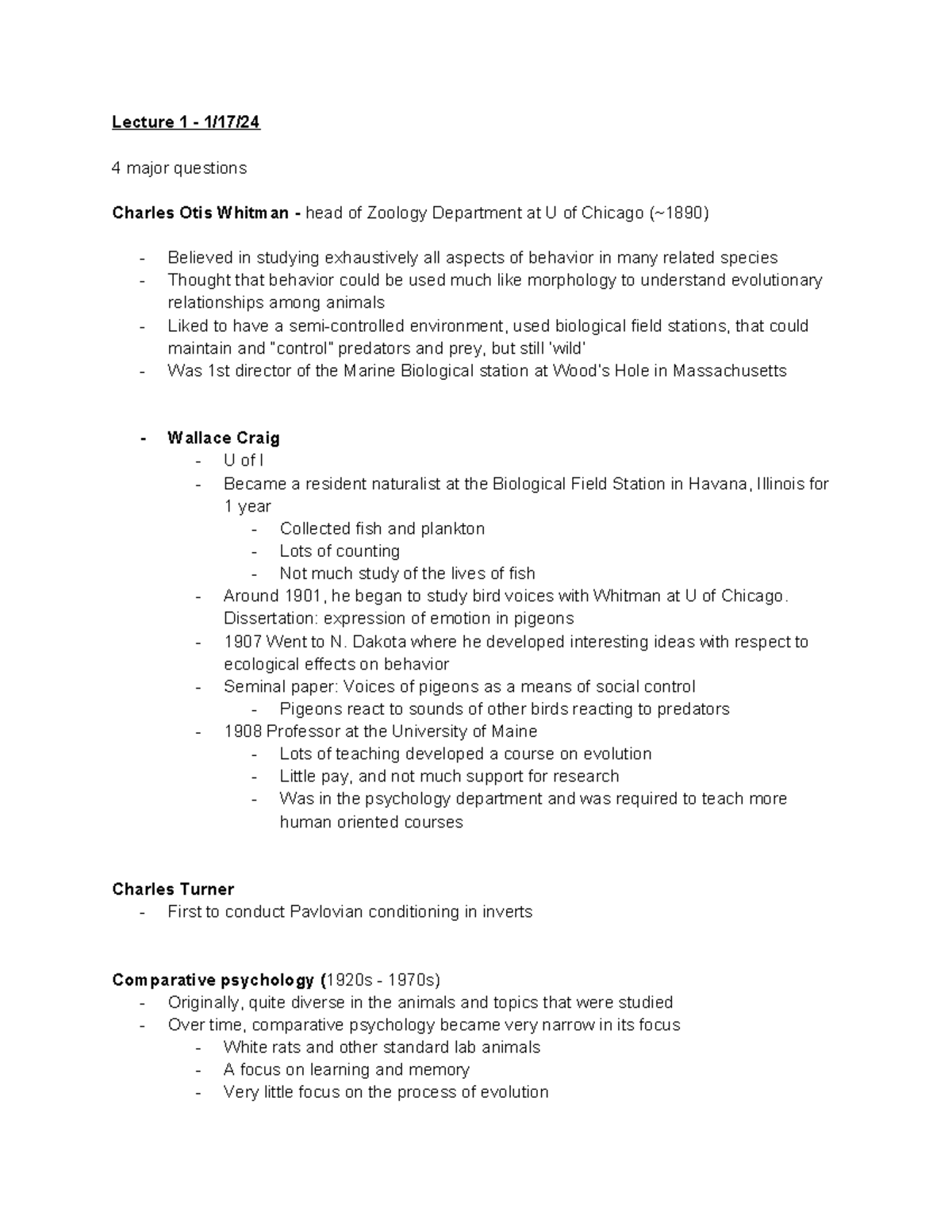 Animal Behavior notes - Lecture 1 - 1/17/ 4 major questions Charles ...
