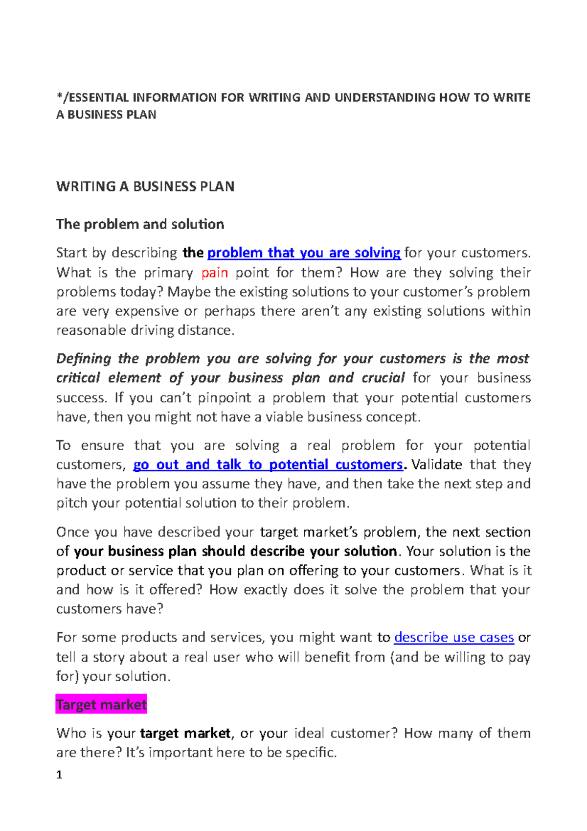 Writing A Business PLAN- parts of the template - */ESSENTIAL ...