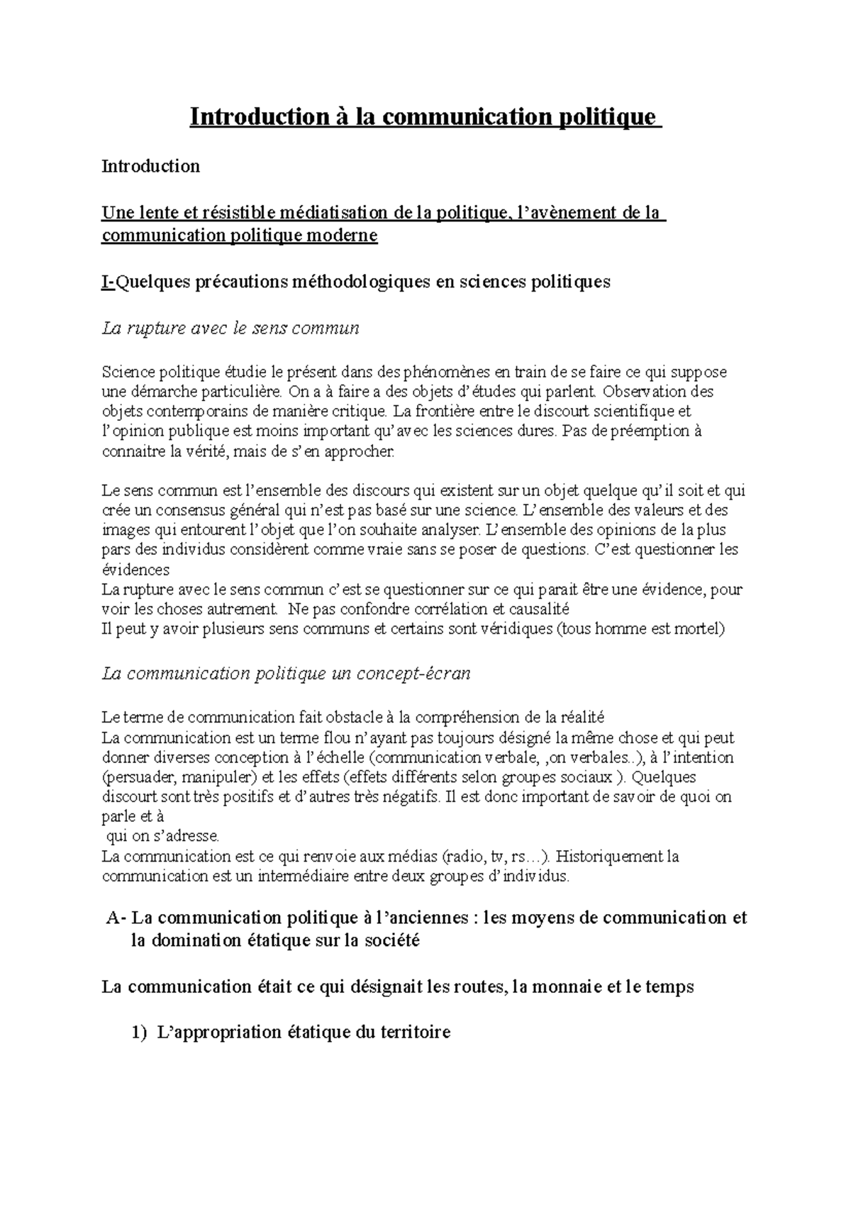 Introduction à la communicaion politique - Introduction à la ...