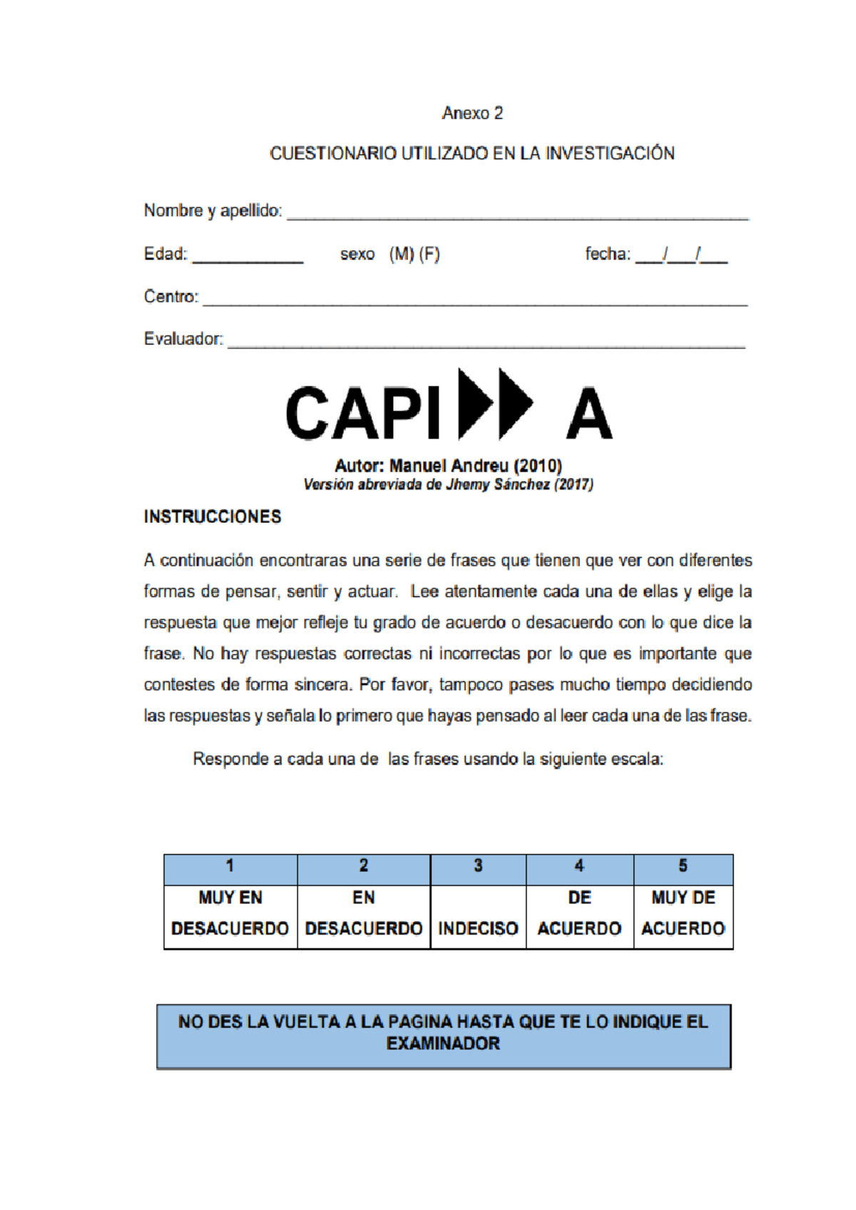 CAPI-A TEST - sssssssssssssssssss - Psicología De La Educación - Studocu