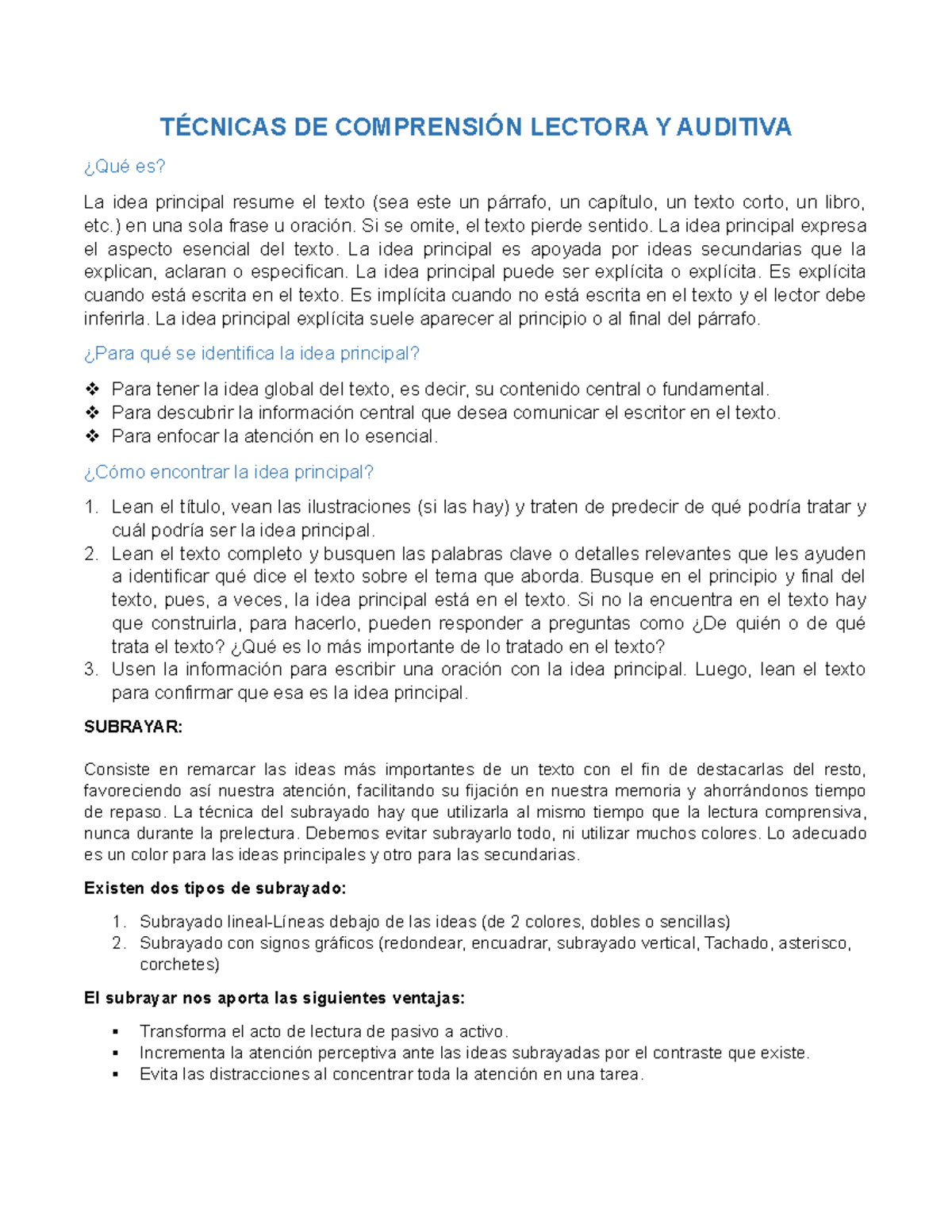 TEMA 6. Técnicas DE Comprensión Lectora Y Auditiva - TÉCNICAS DE ...
