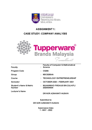 Case Study Template - TECHNOLOGY ENTREPRENEURSHIP (ENT600) WRITTEN ...
