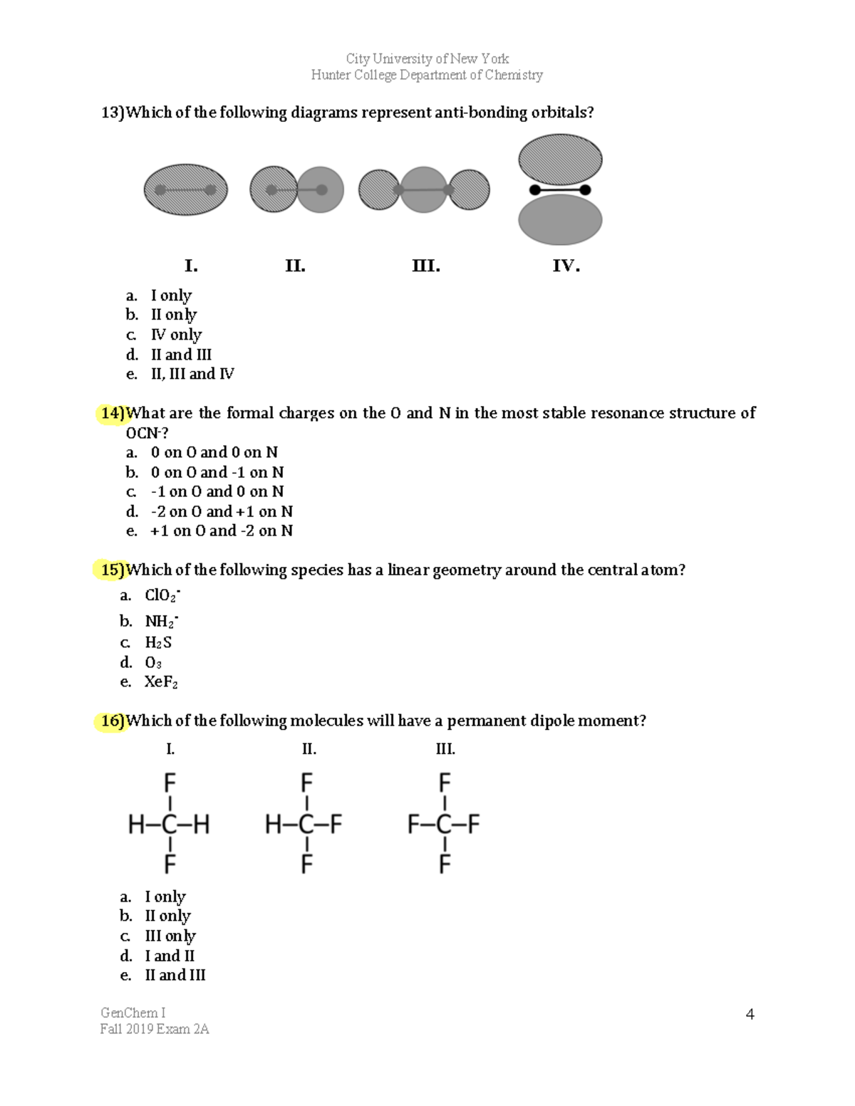 General Chemistry I 2019 Exam 2 Part 3 - City University of New York ...