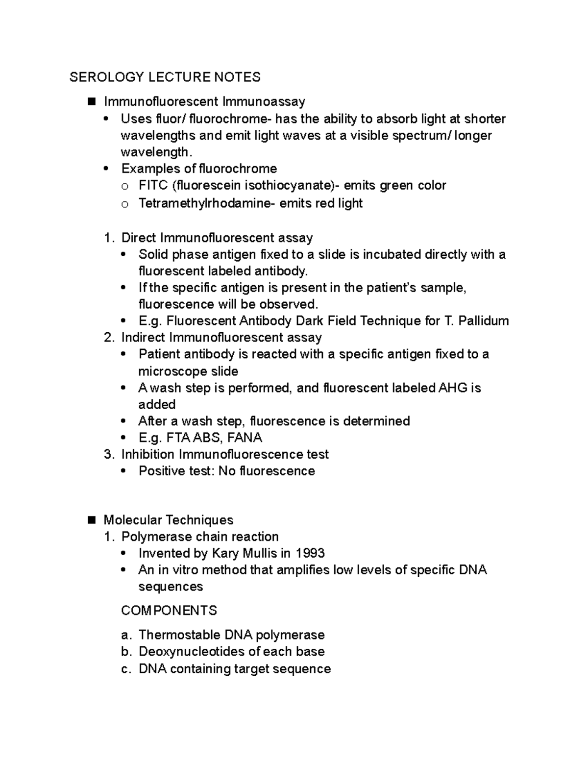 Serology & Hematology 2 Lecture Notes - SEROLOGY LECTURE NOTES ...