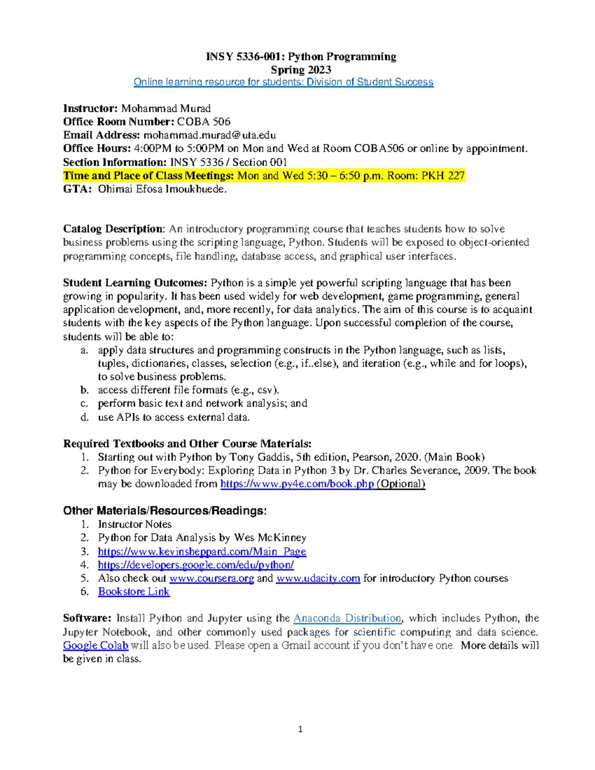 INSY 5336 Spring 2023-001 - INSY 5336-001: Python Programming Spring 2023 Online learning ...