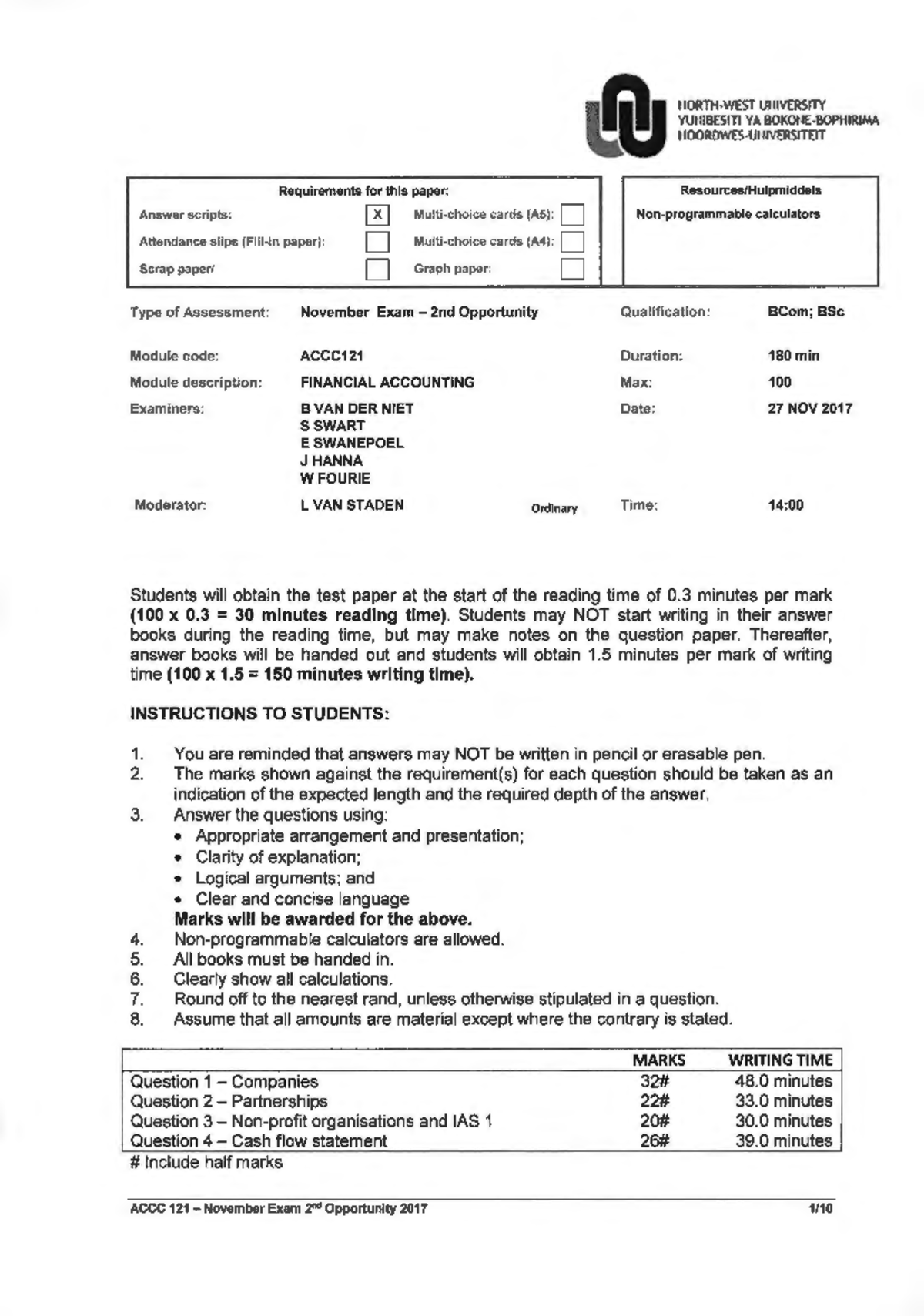Exam 2017, questions - Requirements for this paper: Answer scripts ...