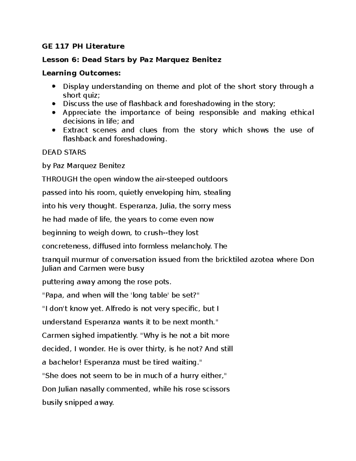 Lesson 6 Dead Stars by Paz Marquez Benitez - GE 117 PH Literature ...