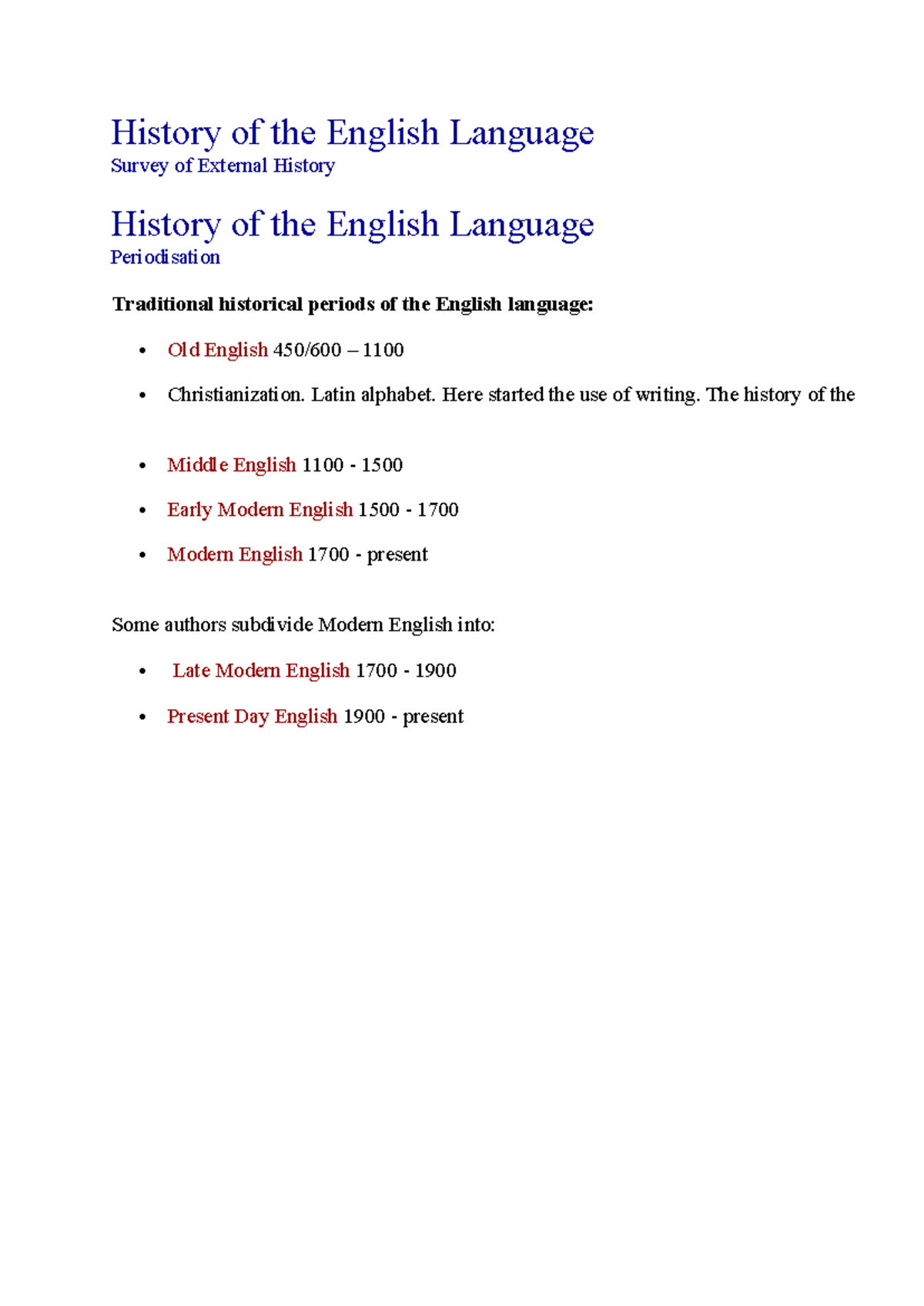 History of the English Language - History of the English Language ...