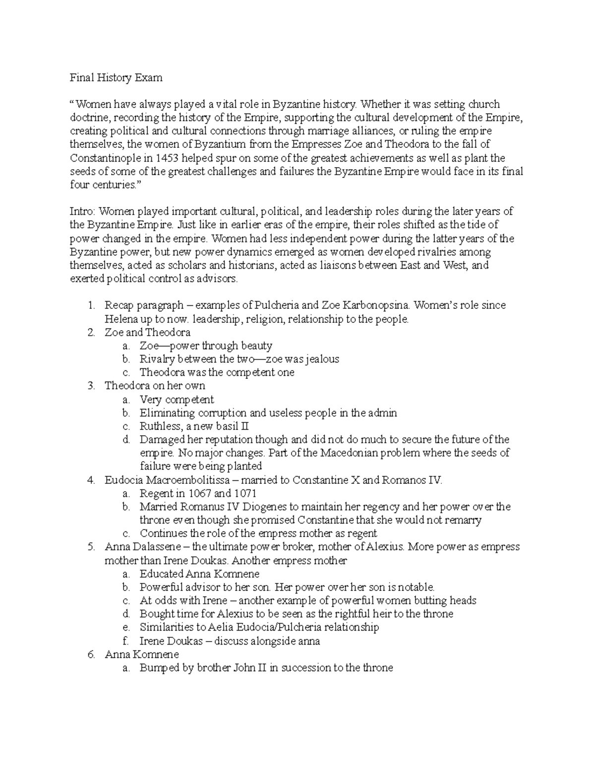Final History Exam Review Notes - Final History Exam “Women have always ...