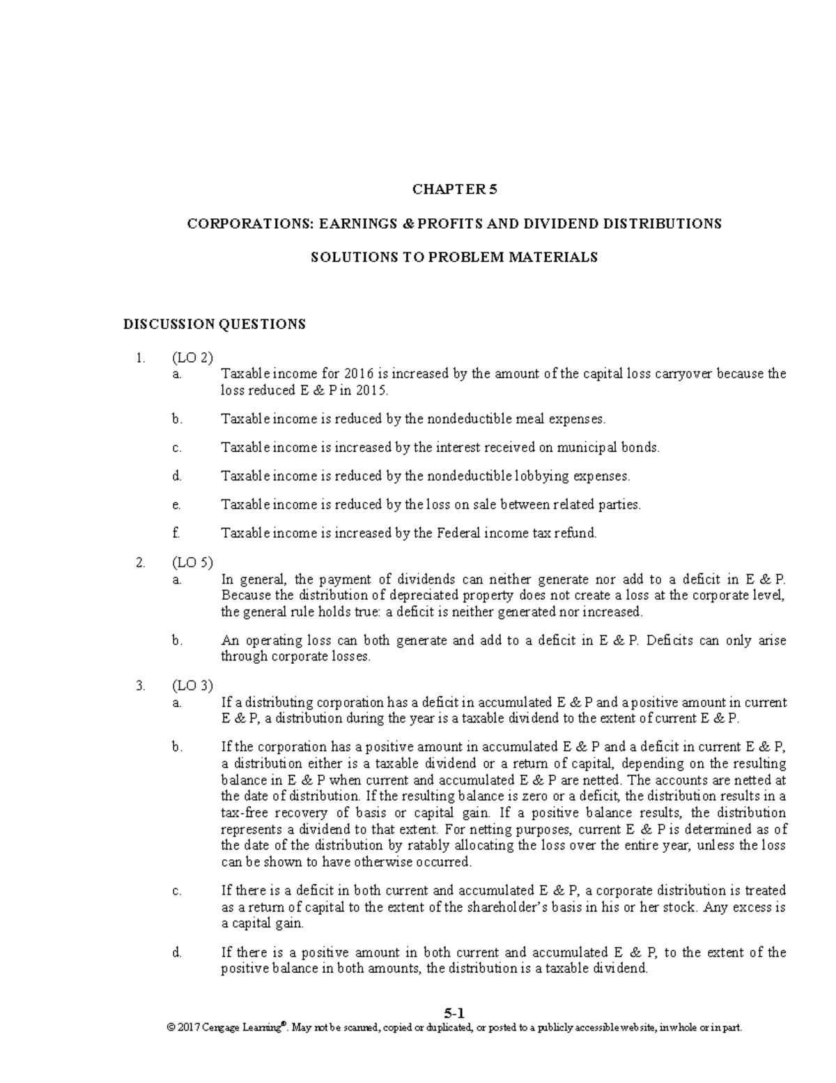 Ch5 tax solutions - Q&A - 5- CHAPTER 5 CORPORATIONS: EARNINGS & PROFITS ...