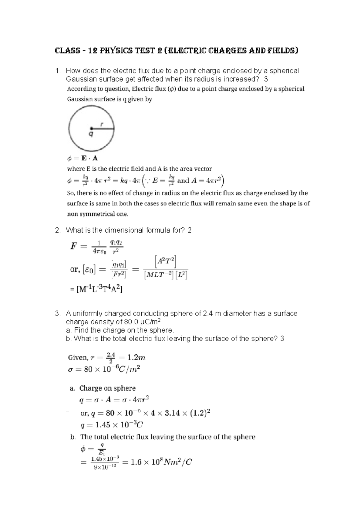 12 physocs test 2 ele charges amd fields - Class - 12 PhysiCs TesT 2 ...