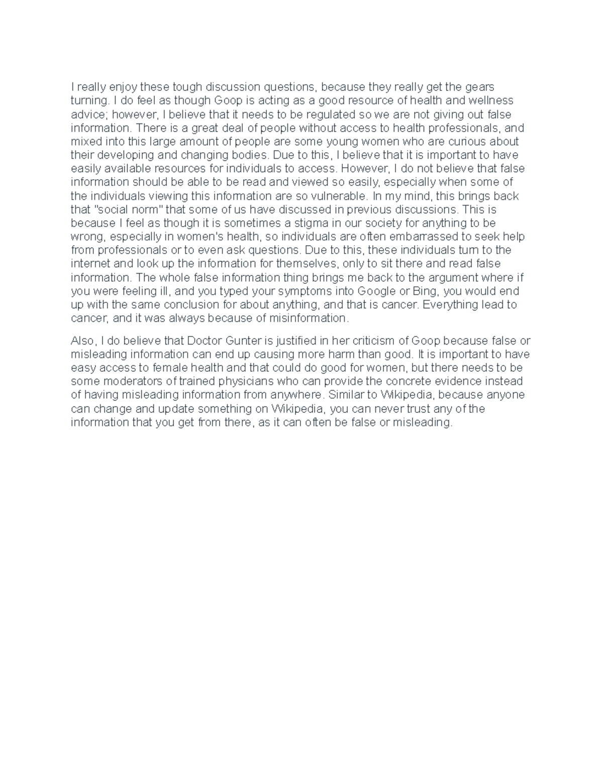 Discussion 14 - Medicine & Health in the Media - I really enjoy these ...