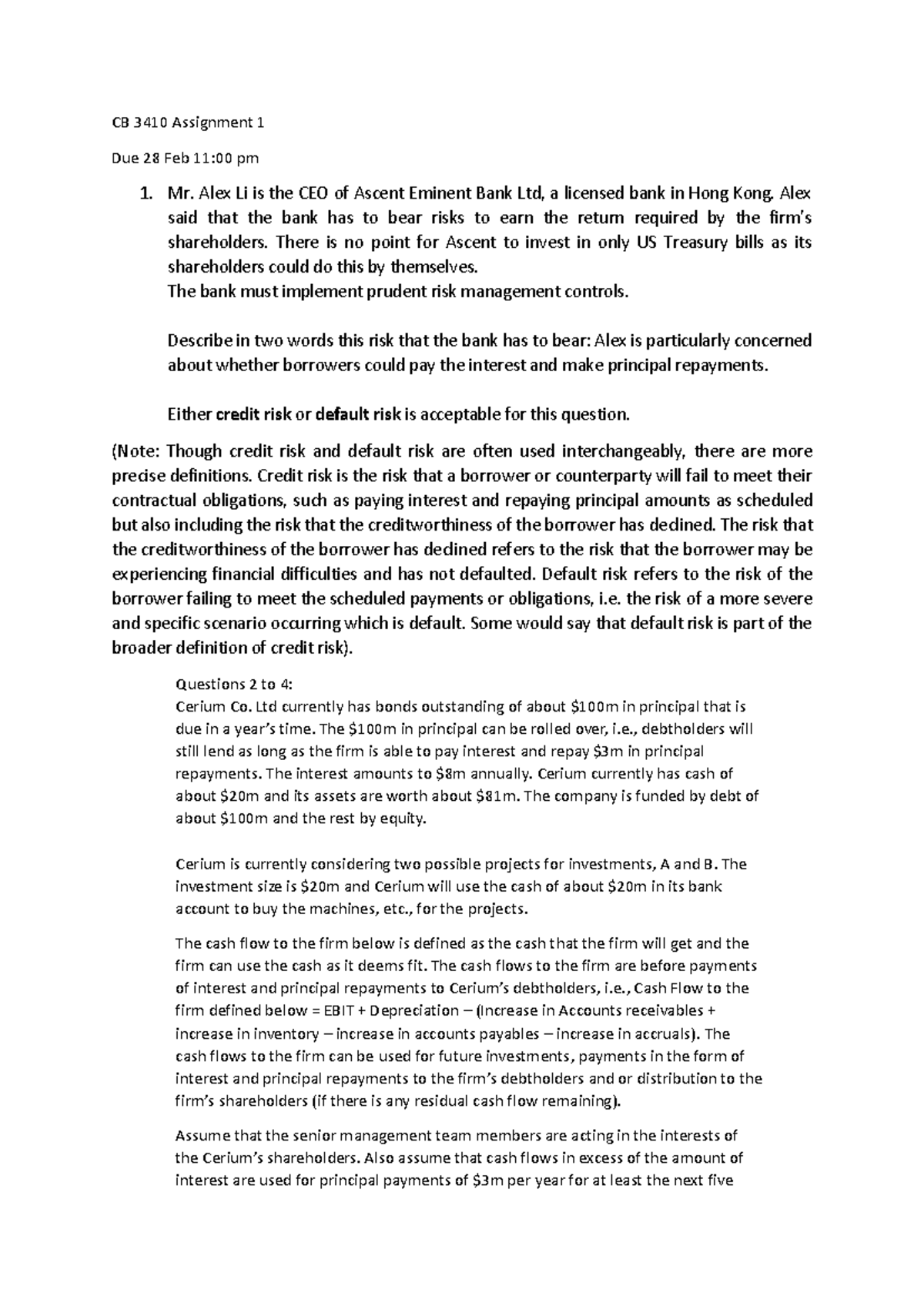 CB3410 Assignment 1 with answers ed - CB 3410 Assignment 1 Due 28 Feb ...