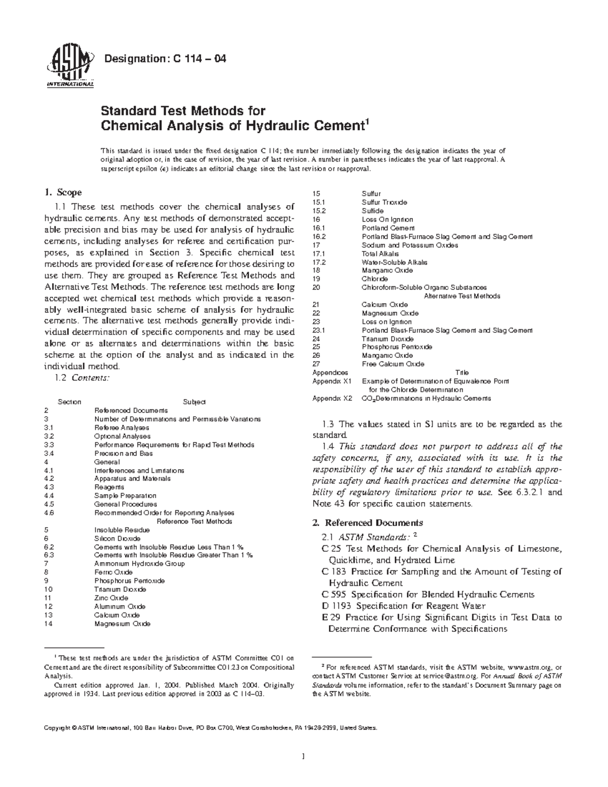 ASTM-C114-04 - ASTM for constructional materials and testing ...