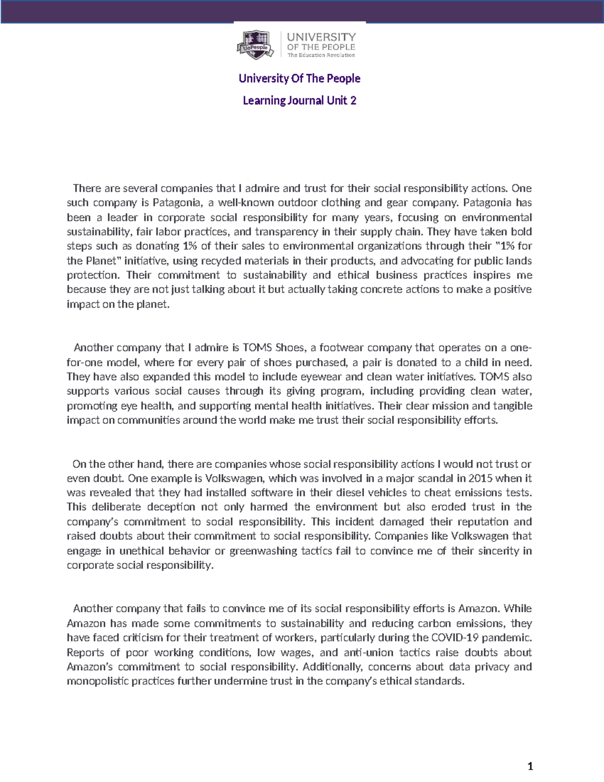 Learning Journal Unit 2 - University Of The People Learning Journal ...