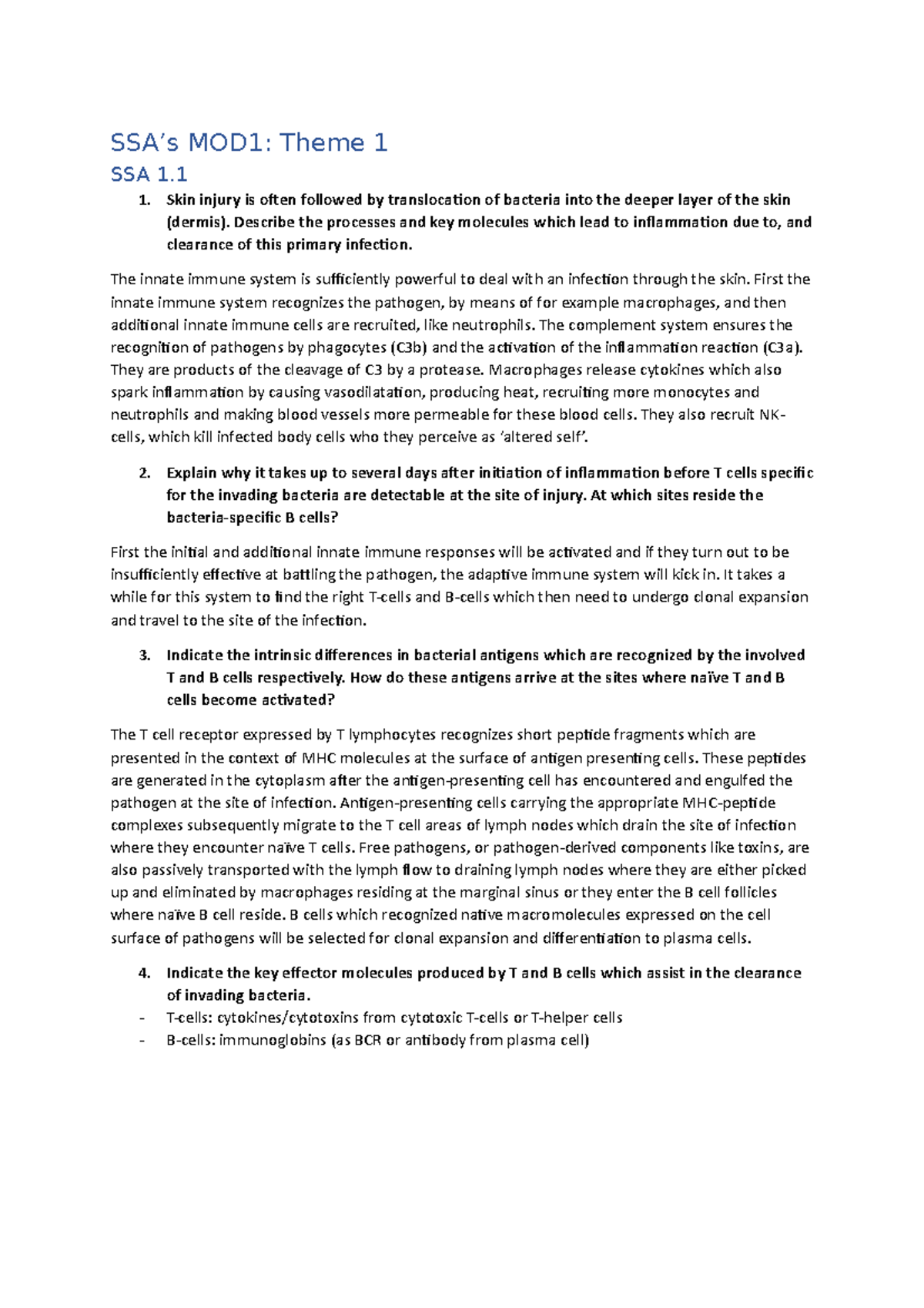 SSA's MOD 1 theme 1 - SSA’s MOD1: Theme 1 SSA 1. Skin injury is often ...