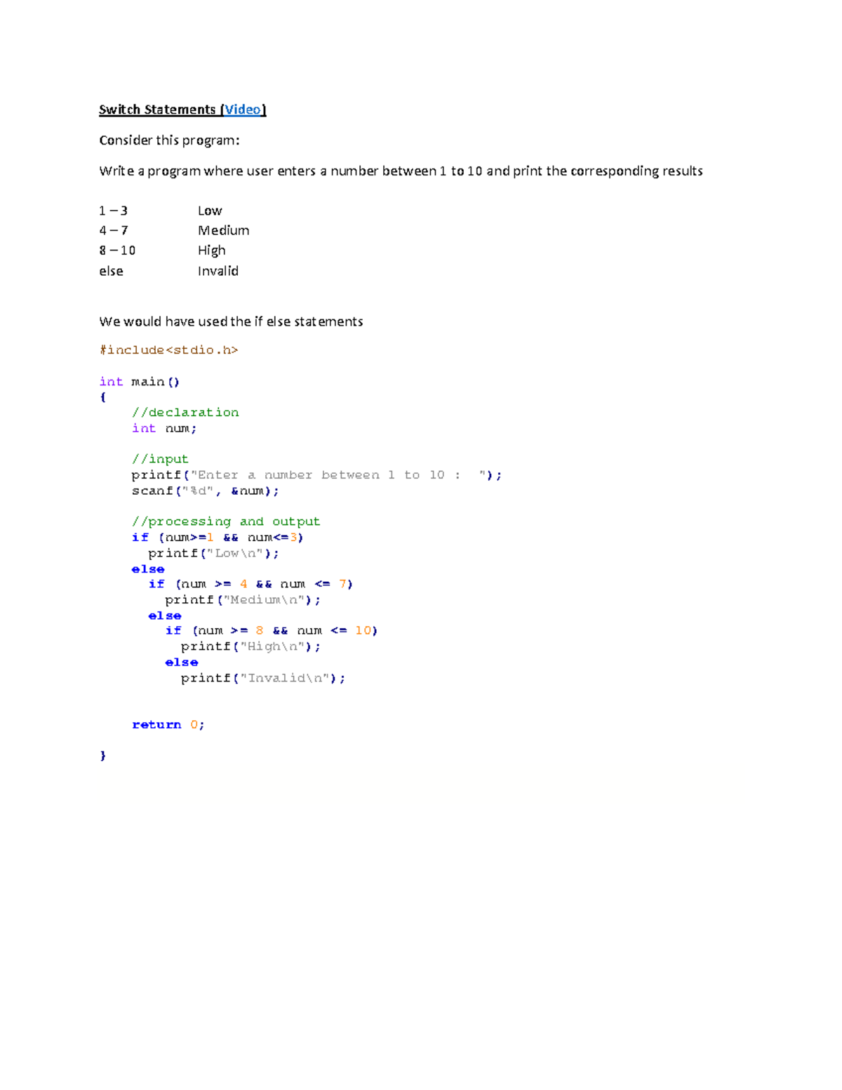 CS36 Lesson 21 Switch Statements 1 - Switch Statements (Video) Consider ... CS36 Lesson 21 Switch Statements 1 - Switch Statements (Video) Consider ...