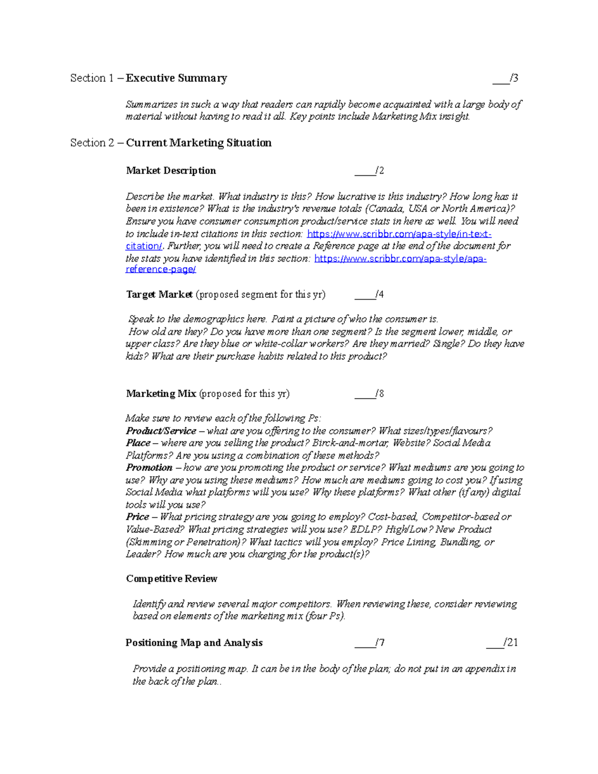 Marking Guide Section Template Content - Fill in the sections - Section ...