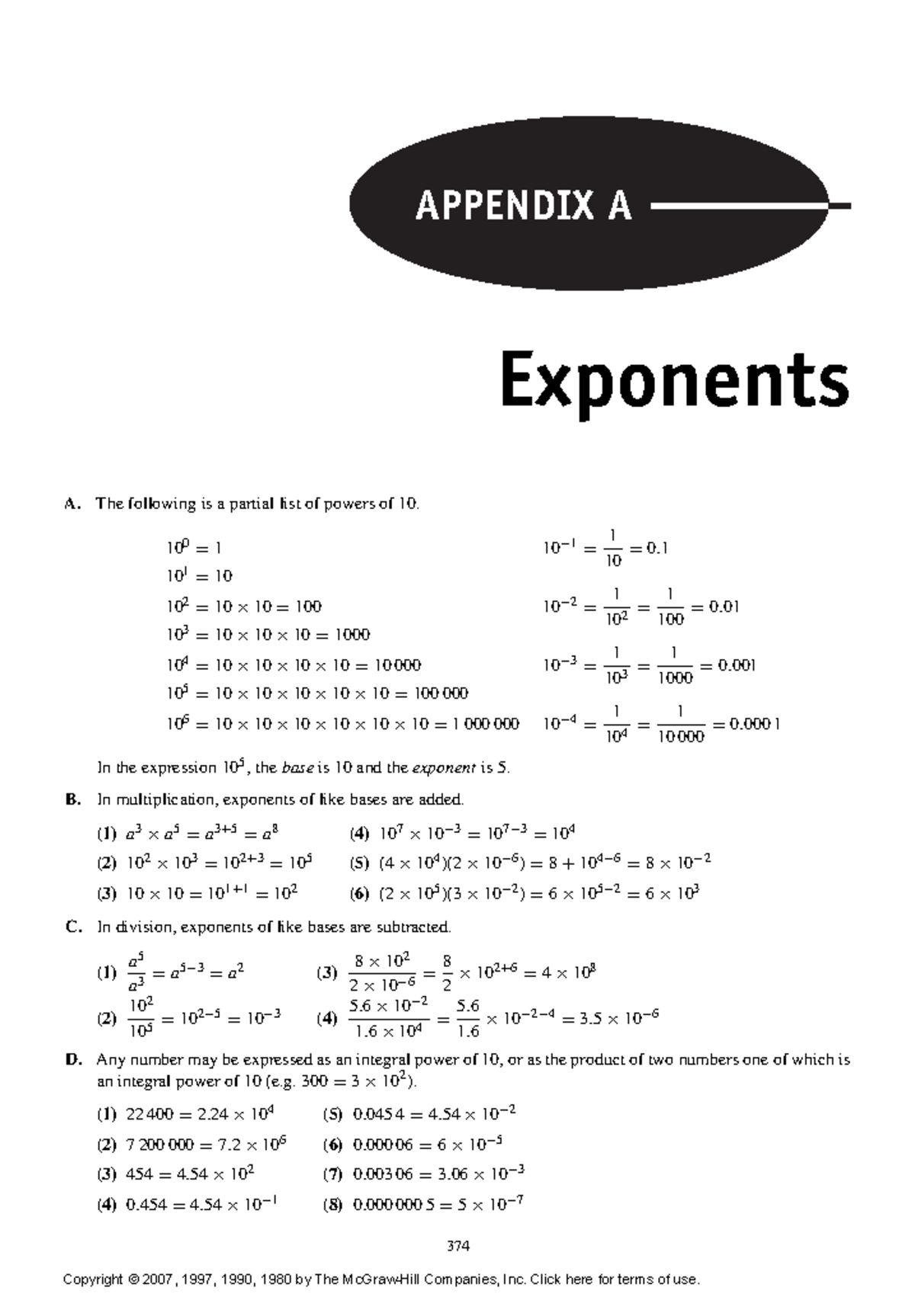 Applied Chemistry A - Exponents - APPENDIX A Exponents A. The following is a partial list of ...