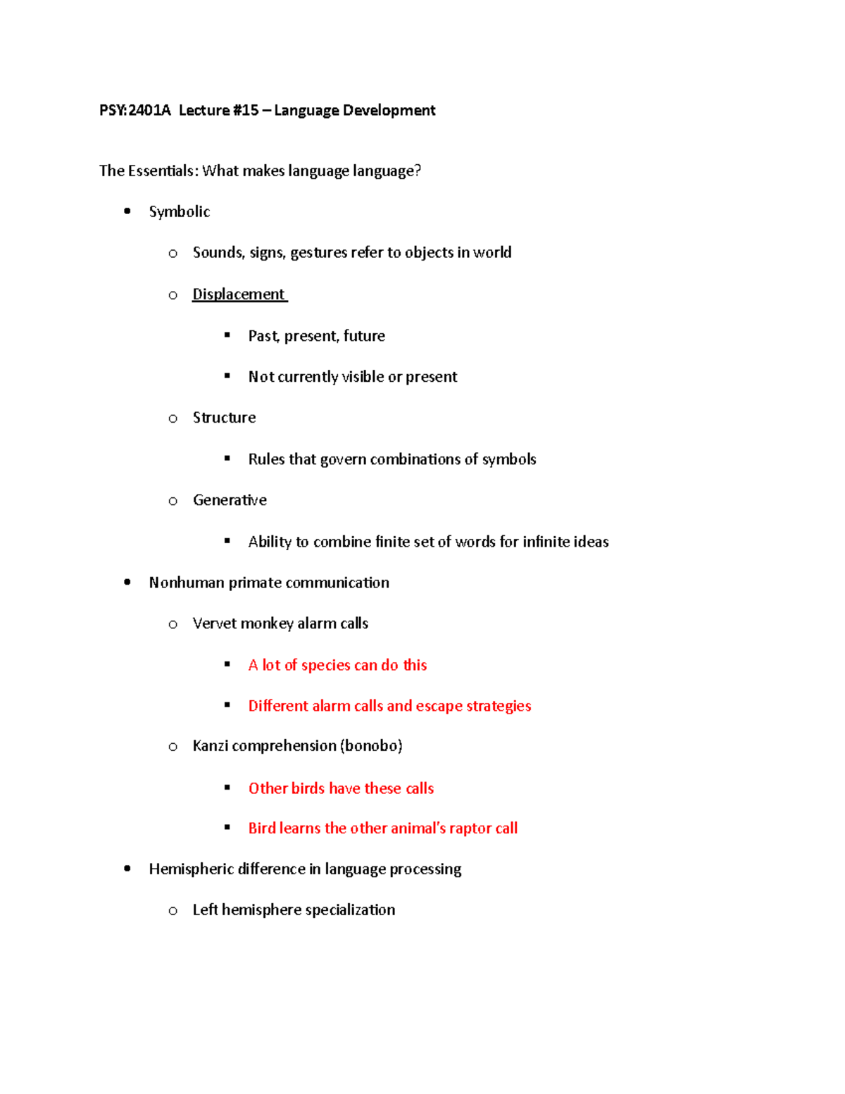 Lecture #15 - Prof. Julie Gros-Louis - PSY:2401A Lecture #15 – Language ...