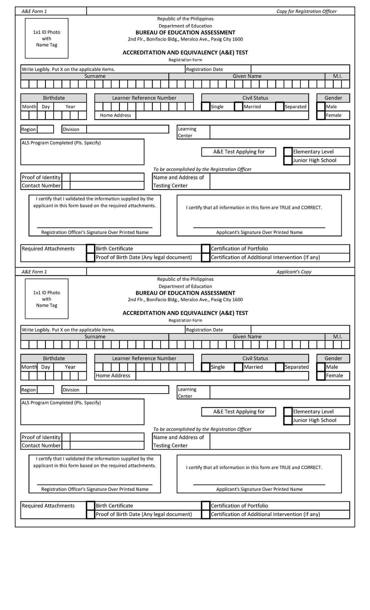 AE Test Registration Form 19oct2024 - A&E Form 1 Copy for Registration ...