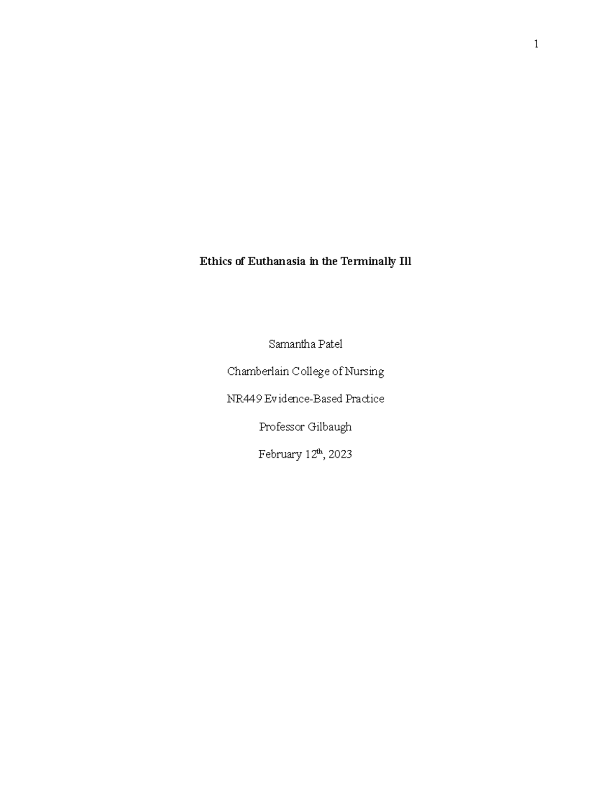 EBP RUA2 - RUA 2 paper Ethics of Euthanasia - Ethics of Euthanasia in ...