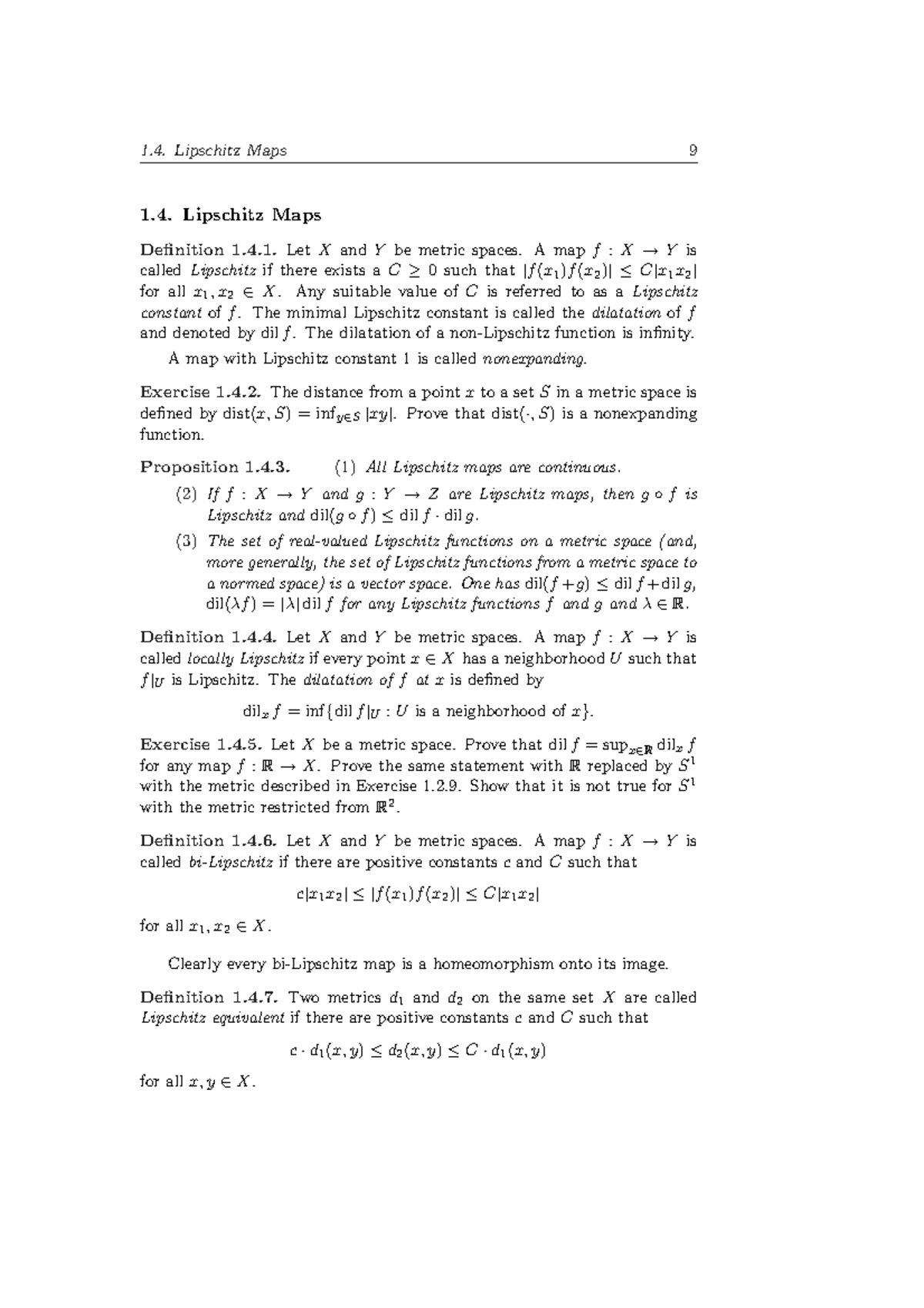 Course in Metric Spaces Geometry-2 - Lipschitz Maps 9 1. Lipschitz Maps ...
