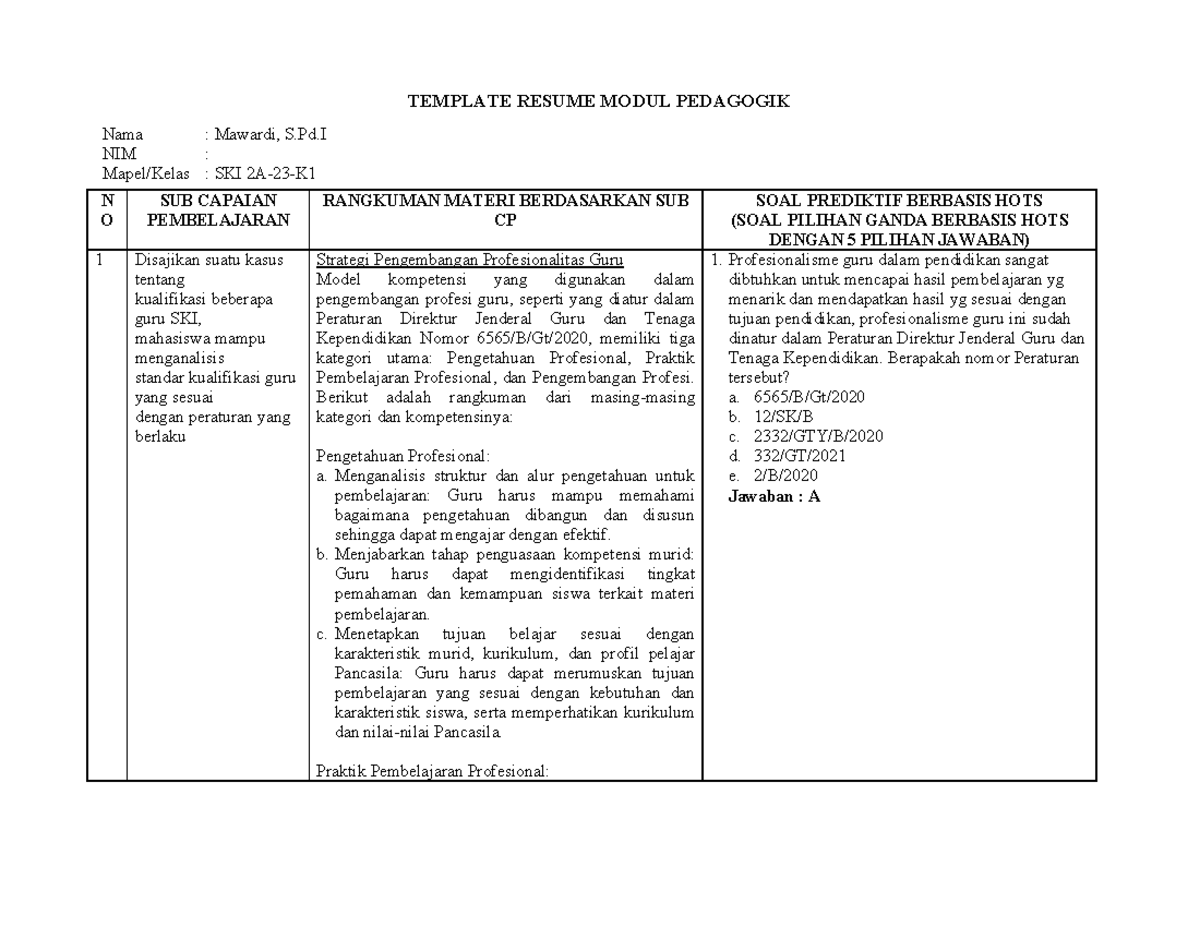 Pedagogik Template Resume Modul Pendalaman Materi Berbasis KISI-KISI KB ...