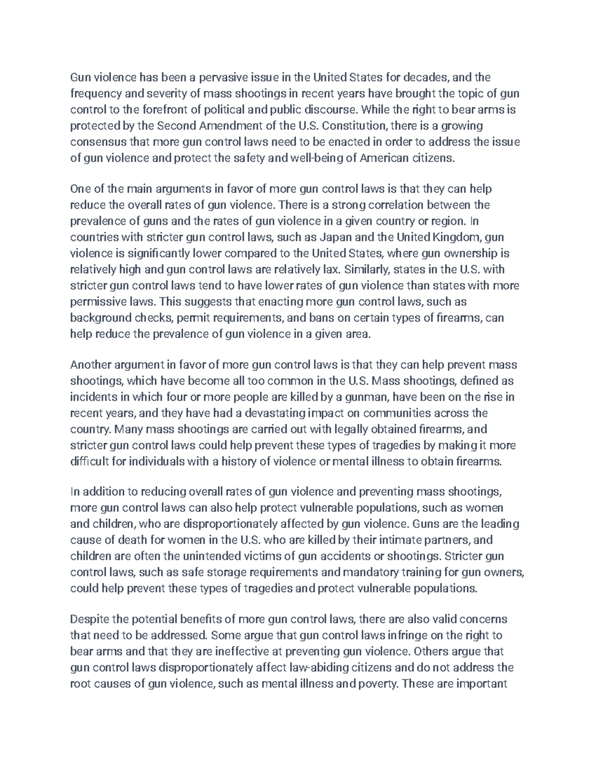 More gun control laws should be enacted - Gun violence has been a ...