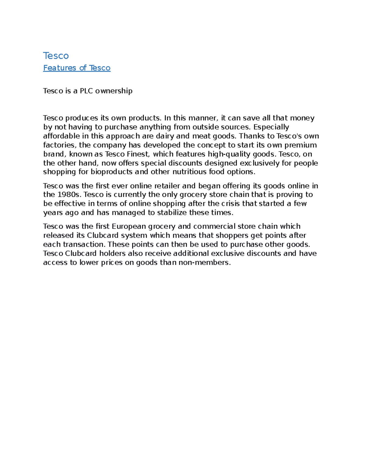 4 types of businesses - fafsasssaaaaaaaaaaaaa - Tesco Features of Tesco ...