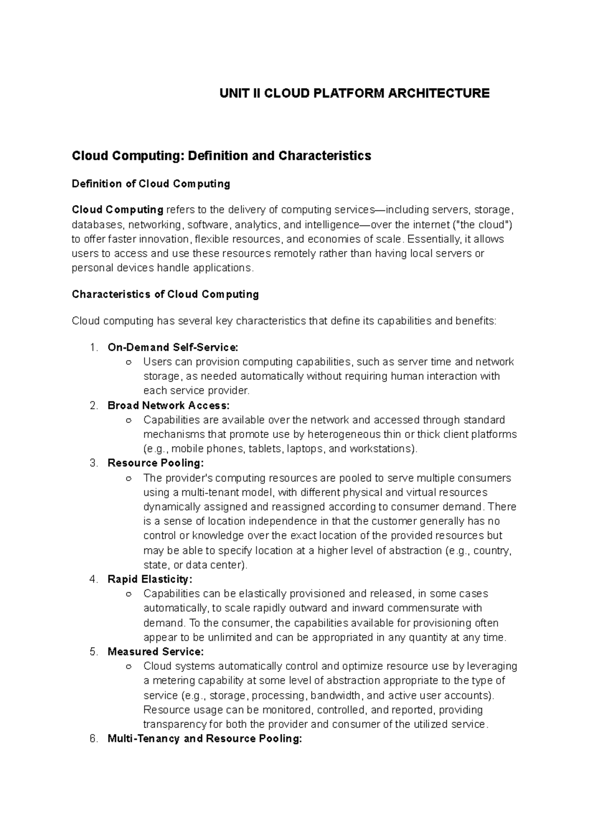cloud computing - UNIT II CLOUD PLATFORM ARCHITECTURE Cloud Computing: Definition and - Studocu