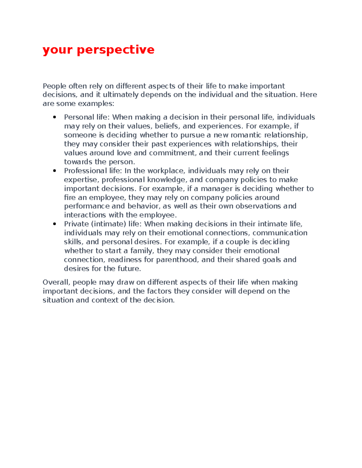 Document 110 - essay - your perspective People often rely on different ...