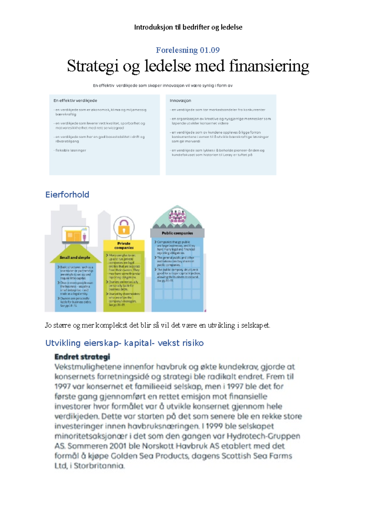 Strategi og ledelse med finansiering 01 - Introduksjon til bedrifter og ledelse Forelesning 01 ...