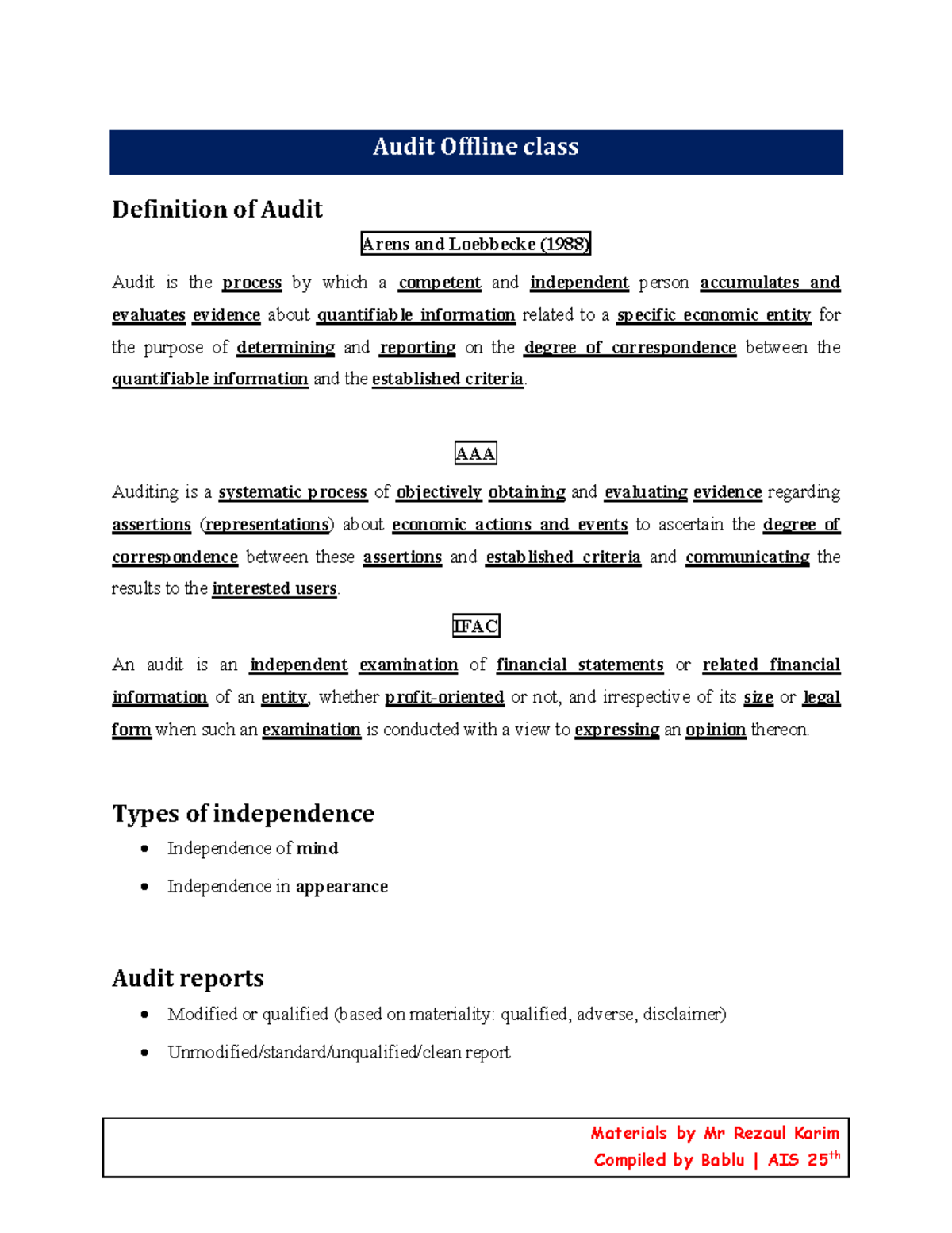 Audit Class materials - Materials by Mr Rezaul Karim Audit Offline ...