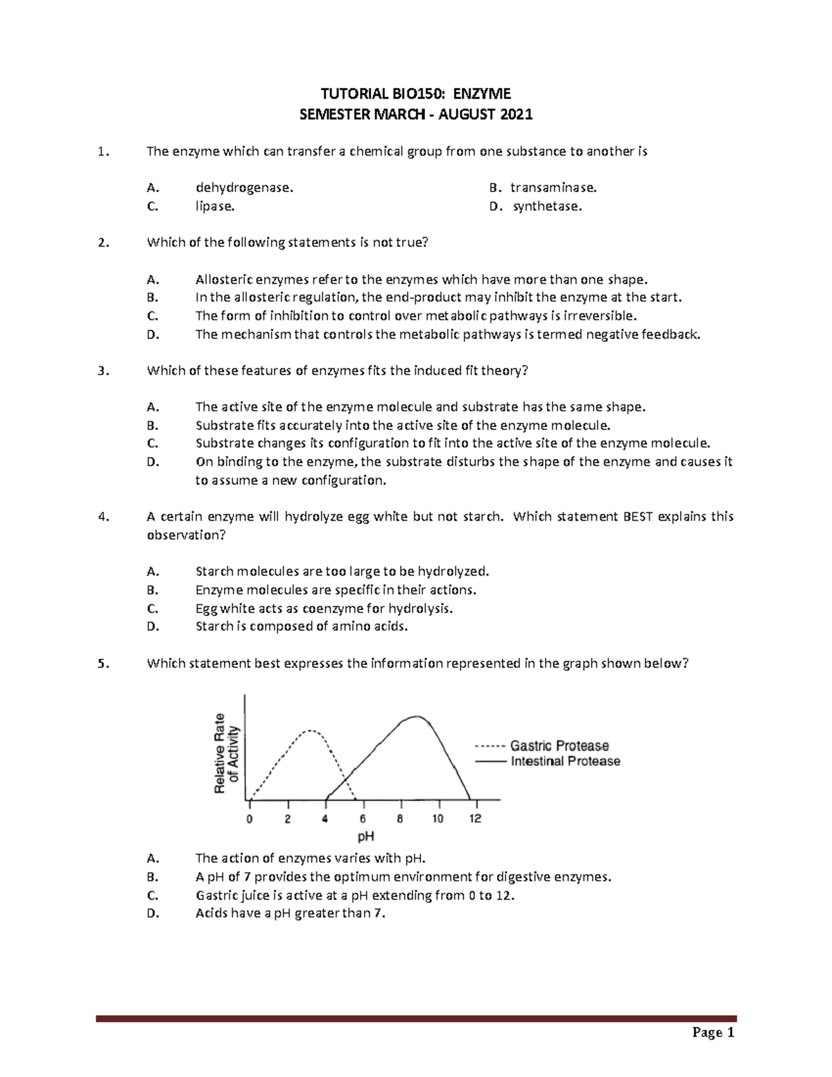 Tutorial enzyme 21 - TUTORIAL BIO150: ENZYME SEMESTER MARCH - AUGUST ... Tutorial enzyme 21 - TUTORIAL BIO150: ENZYME SEMESTER MARCH - AUGUST ...