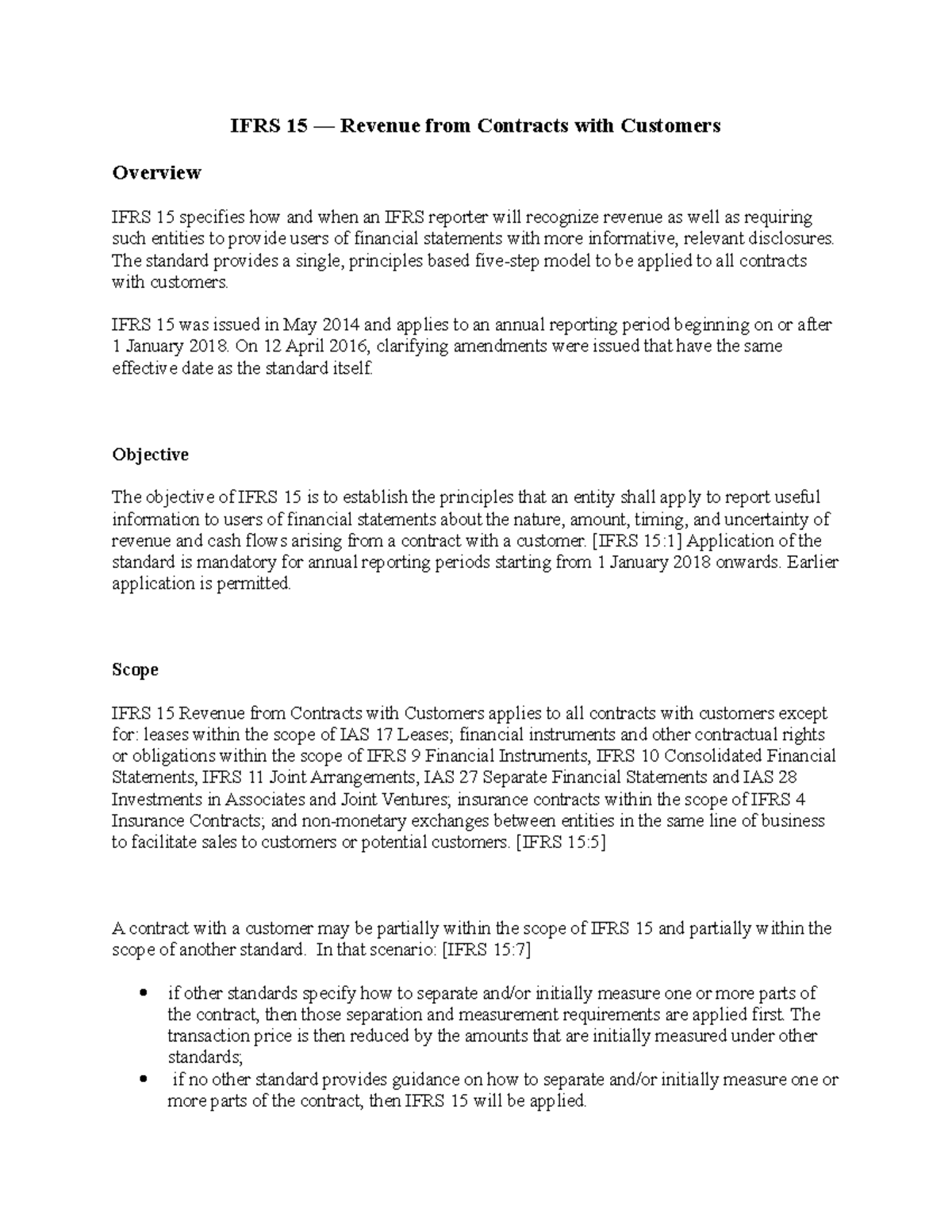 IFRS-15 - Summary Cost Accounting and Control - IFRS 15 — Revenue from ...