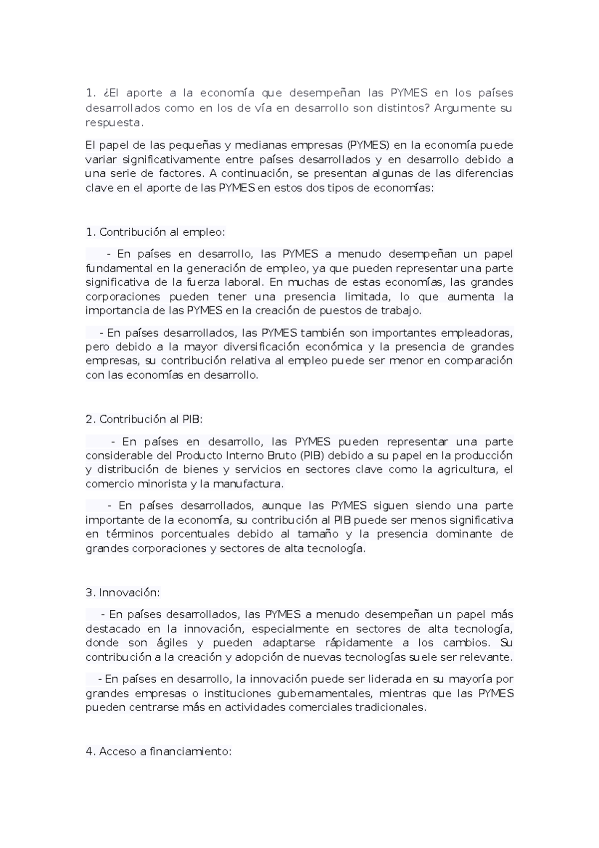 En blanco - uyth - 1. ¿El aporte a la economía que desempeñan las PYMES ...
