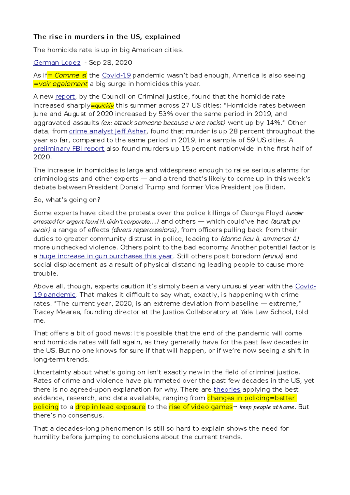 2020-Rise in crime - anglais s1 - The rise in murders in the US ...