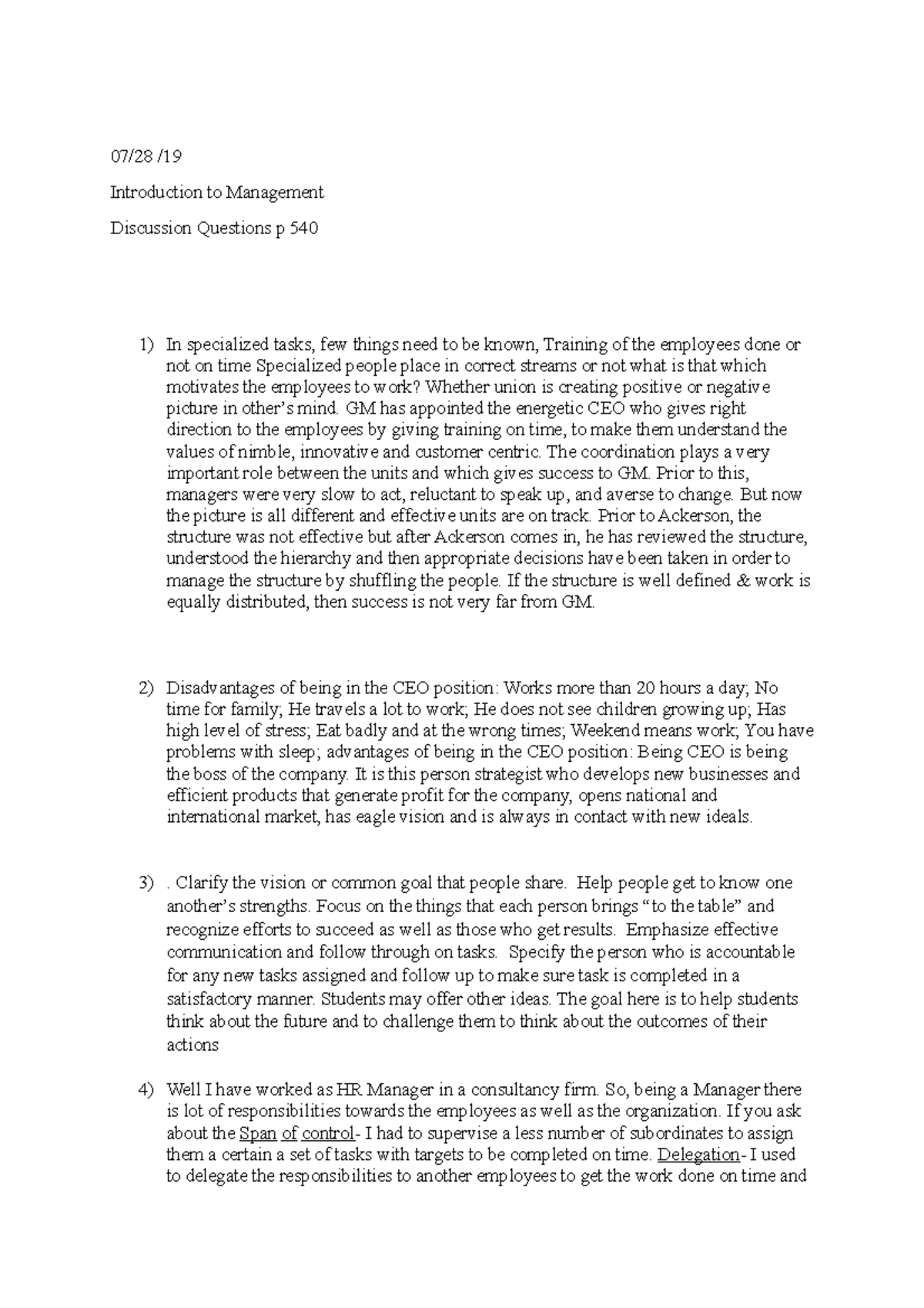 Intro to management Discussion question 7 - 07/28 / Introduction to ...