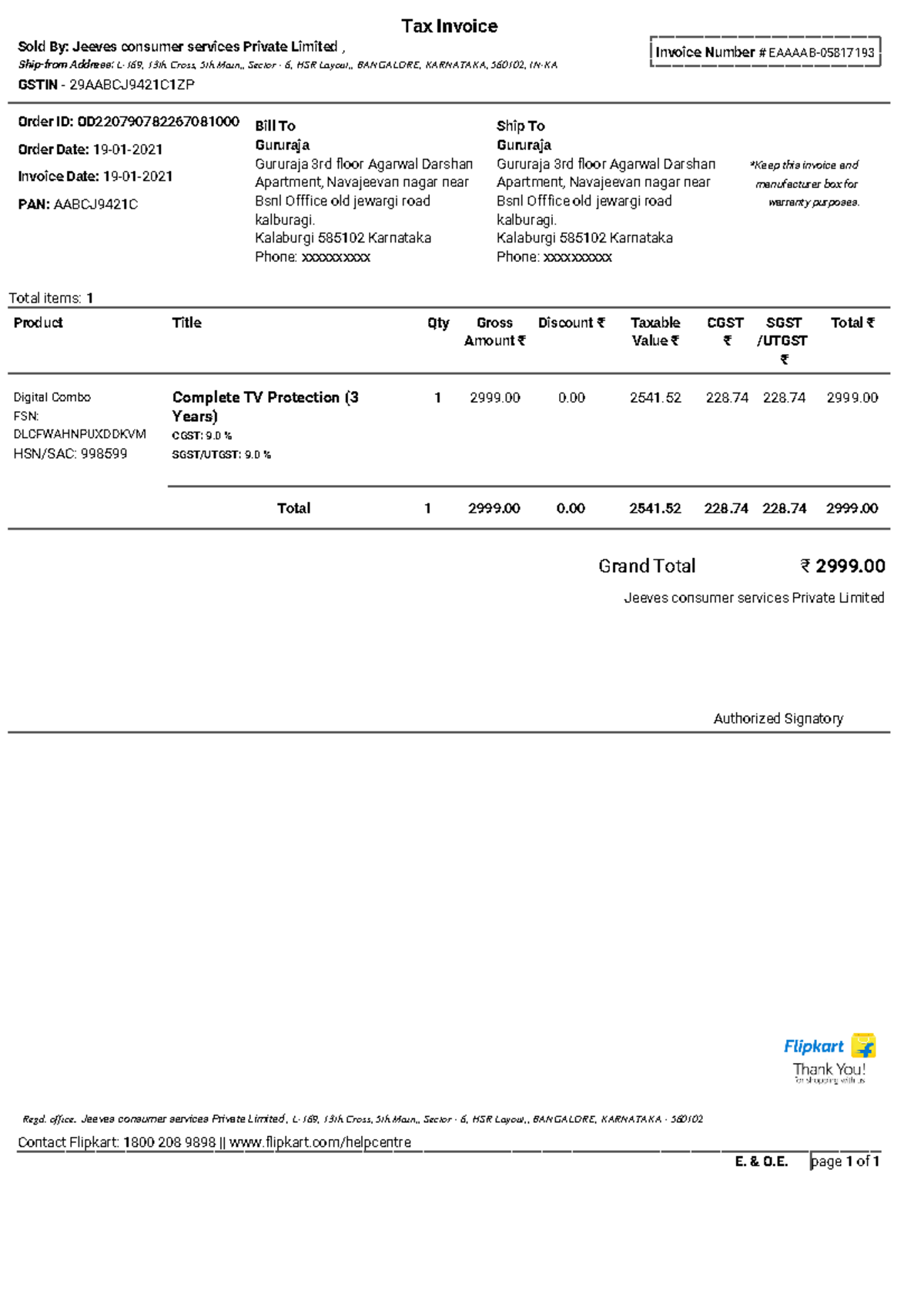OD220790782267081000 - E. & O. page 1 of 1 *Keep this invoice and ...