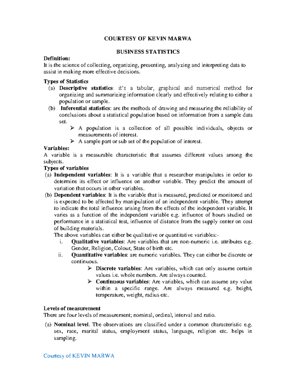 BMS 200 Business Statistics Notes - COURTESY OF KEVIN MARWA BUSINESS ...