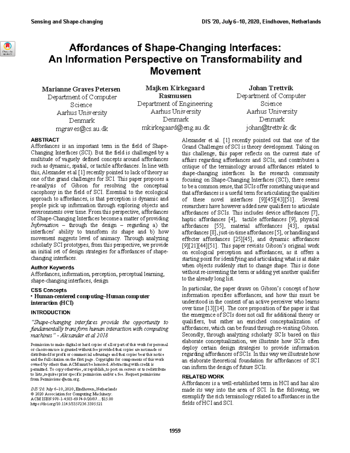 Affordances of shape changing interfaces - Affordances of Shape ...