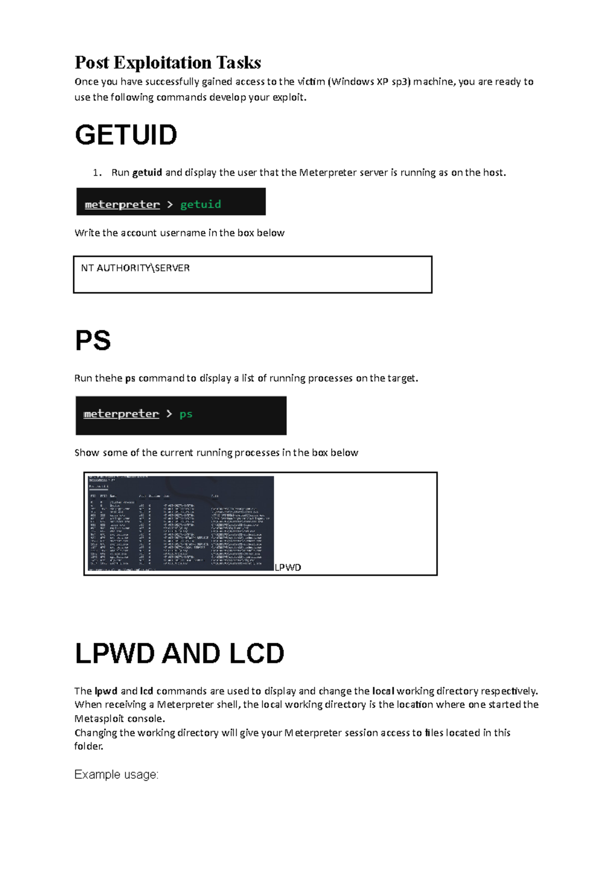 Lab 6.2 Post Exploitation Tasks - Once you have successfully gained ...