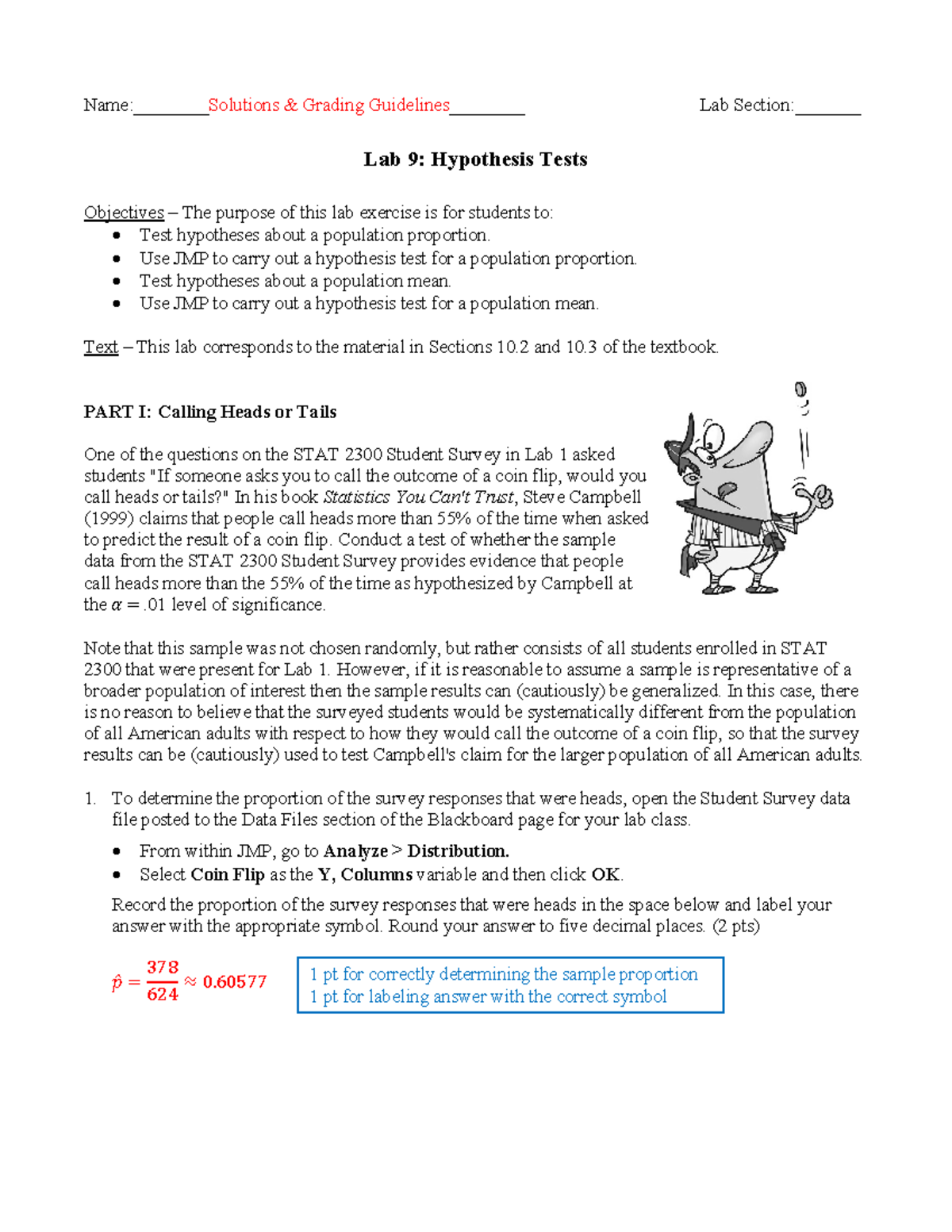 Lab 9 Hypothesis Tests Solutions Name Solutions And Grading