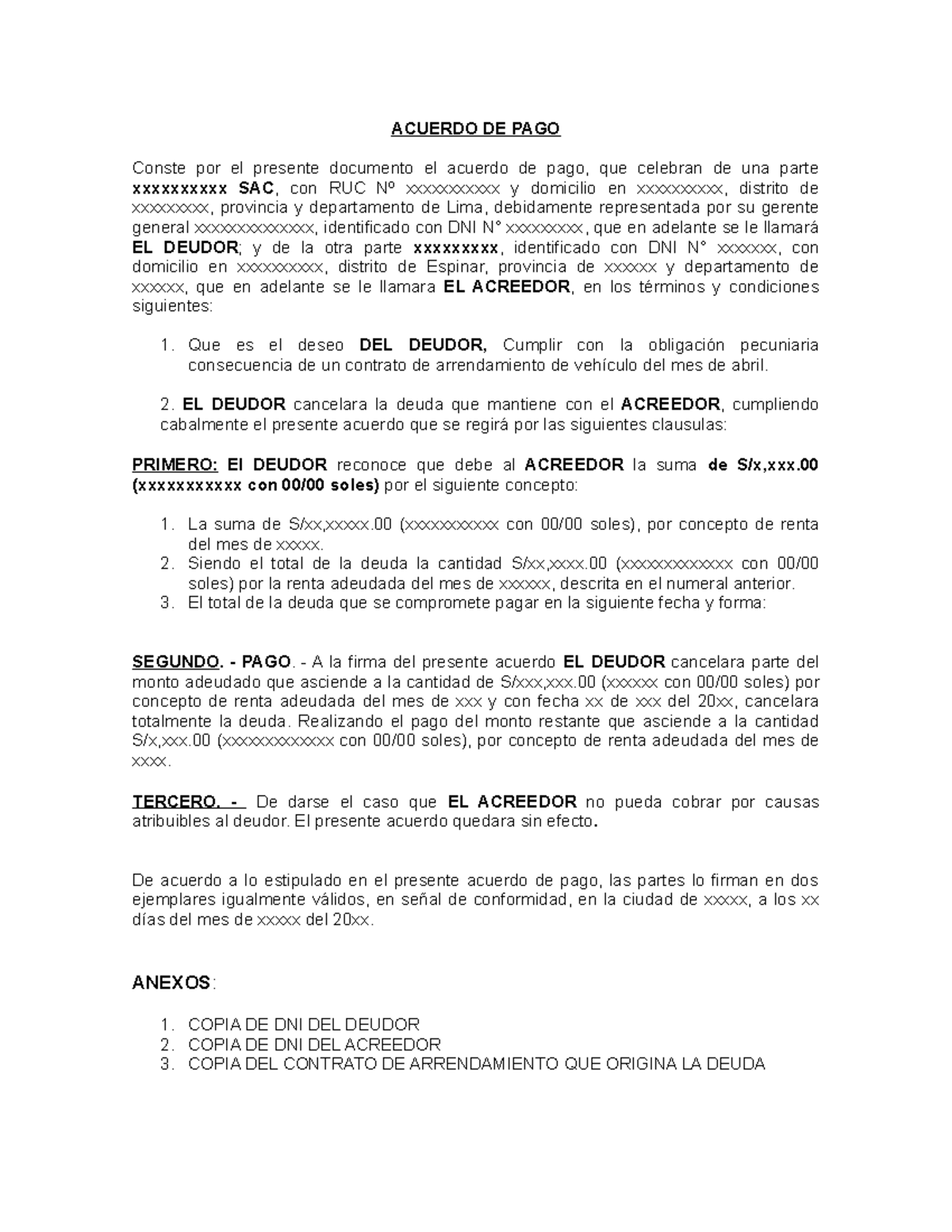 Formulario De Acuerdo De Pago Image To U