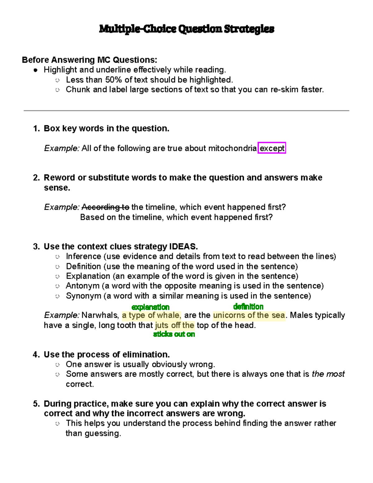 Multiple-Choice Question Strategies - Less than 50% of text should be ...