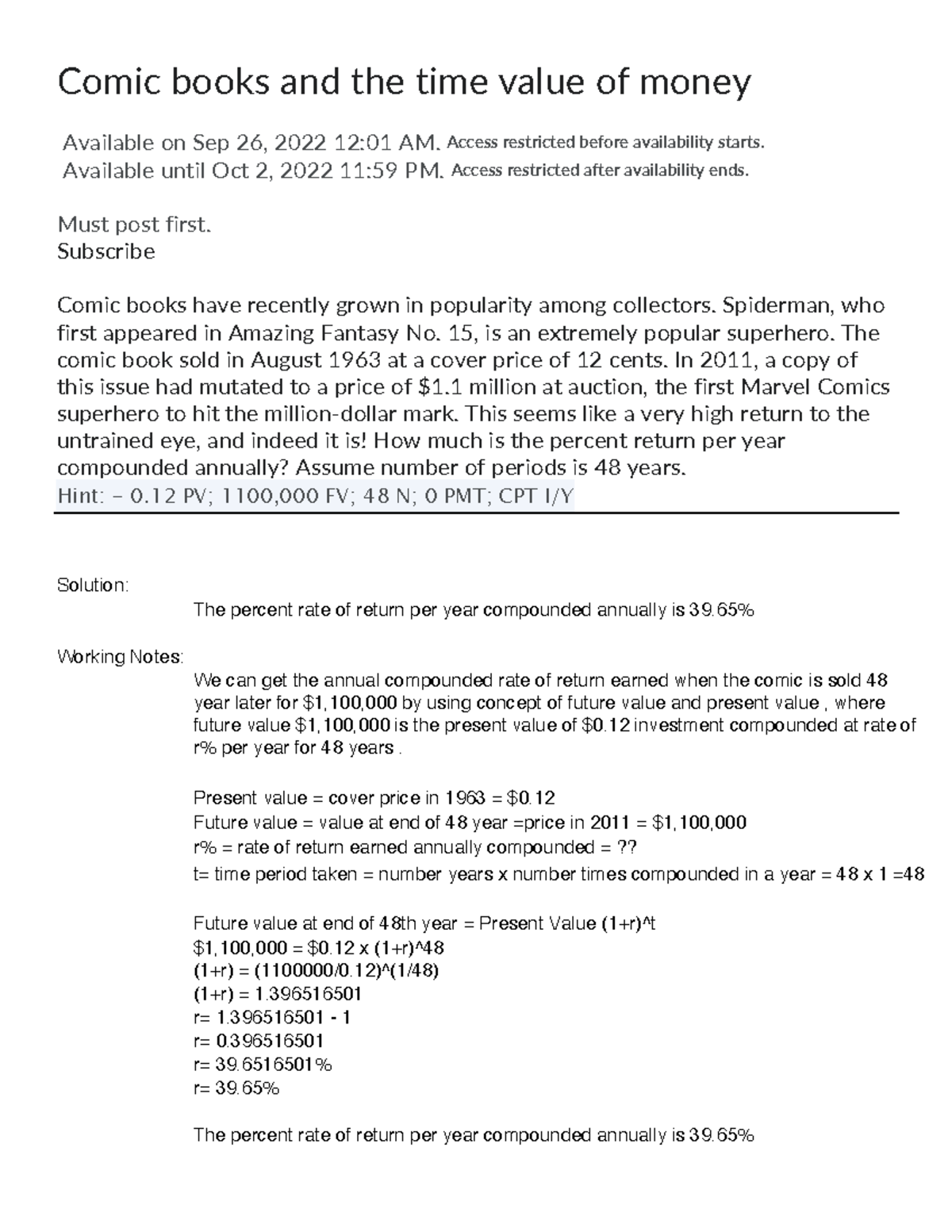 ACCT 702 Discussion on Comic books and the time value of money - Comic ...