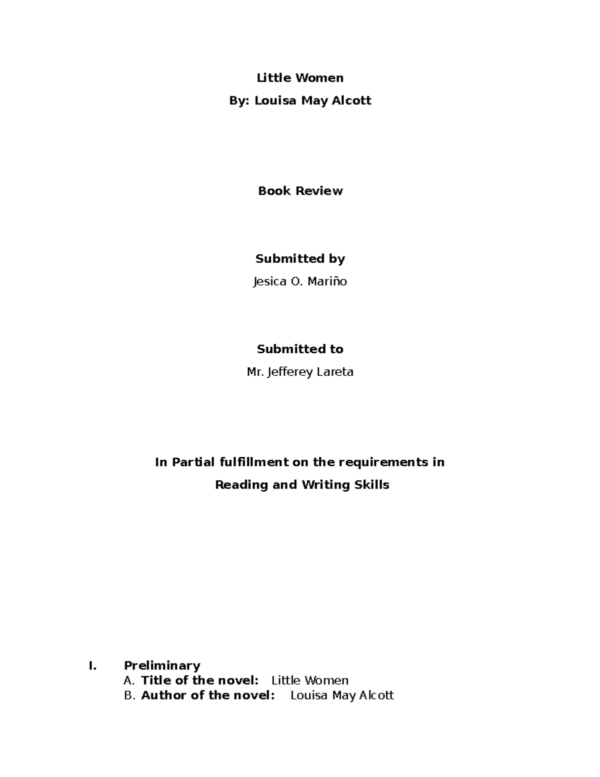 Book Review File - Little Women By: Louisa May Alcott Book Review ...