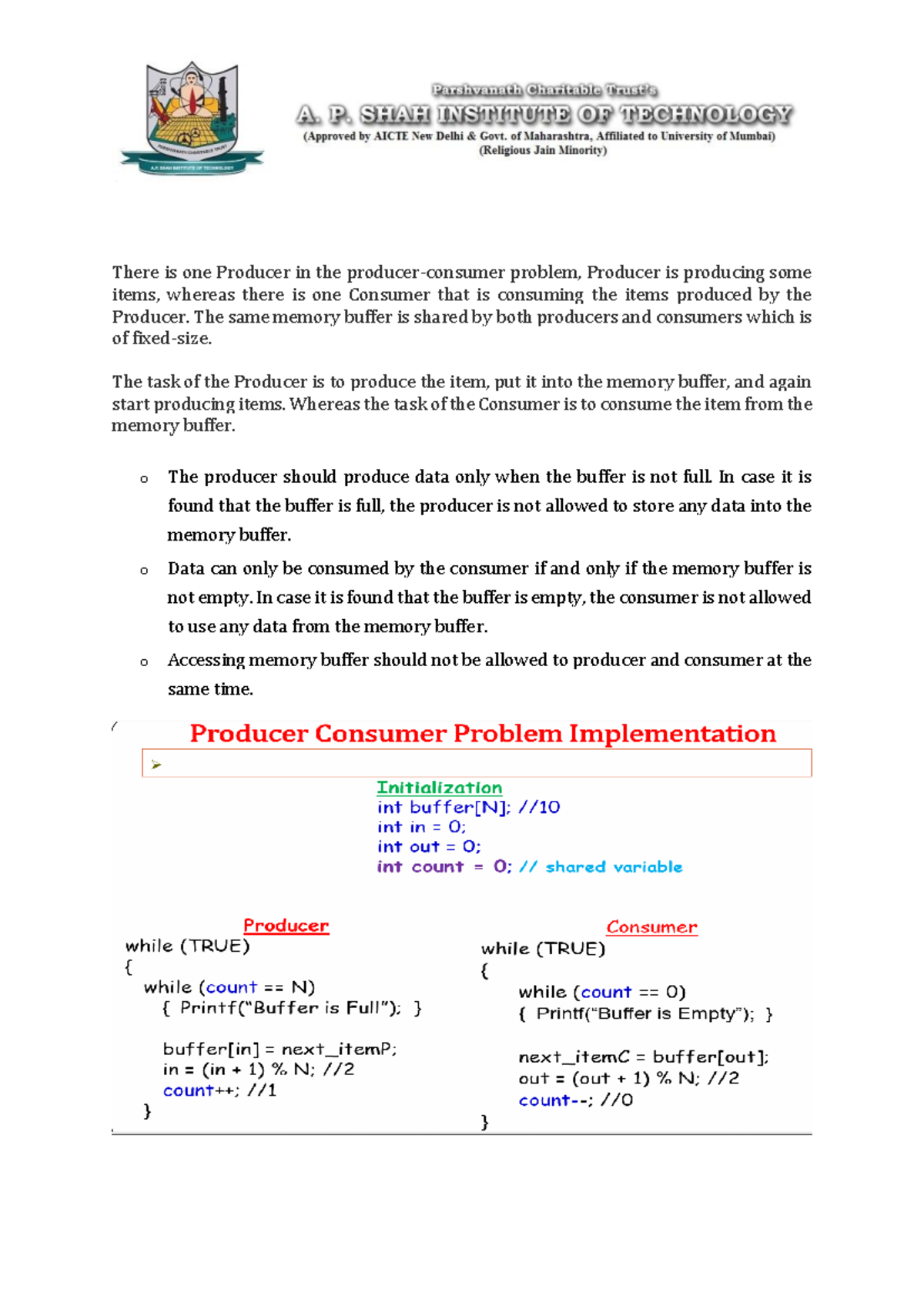 Producer consumerpr problem with solution - There is one Producer in ...